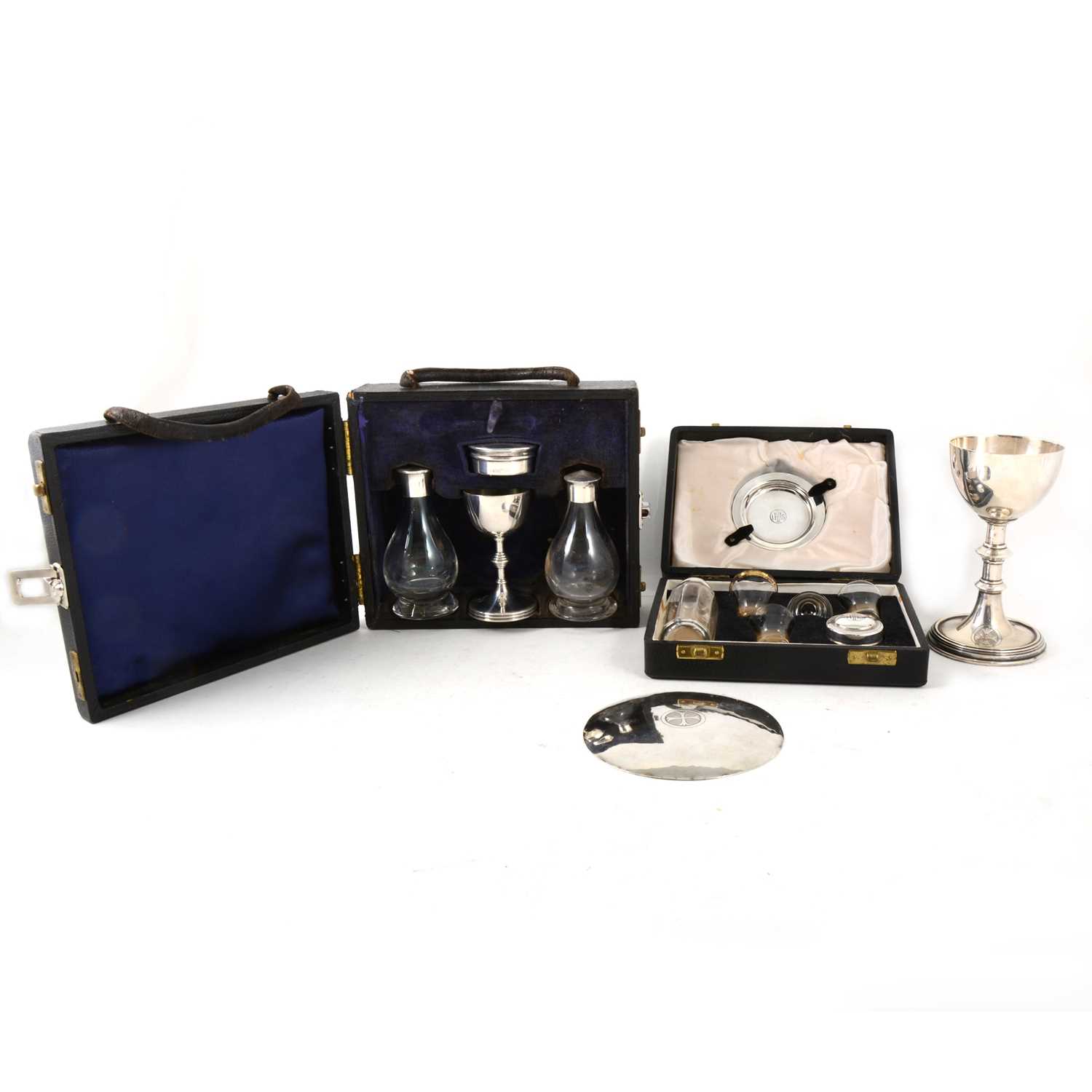 Lot 176 - Two travelling communion sets, one silver,