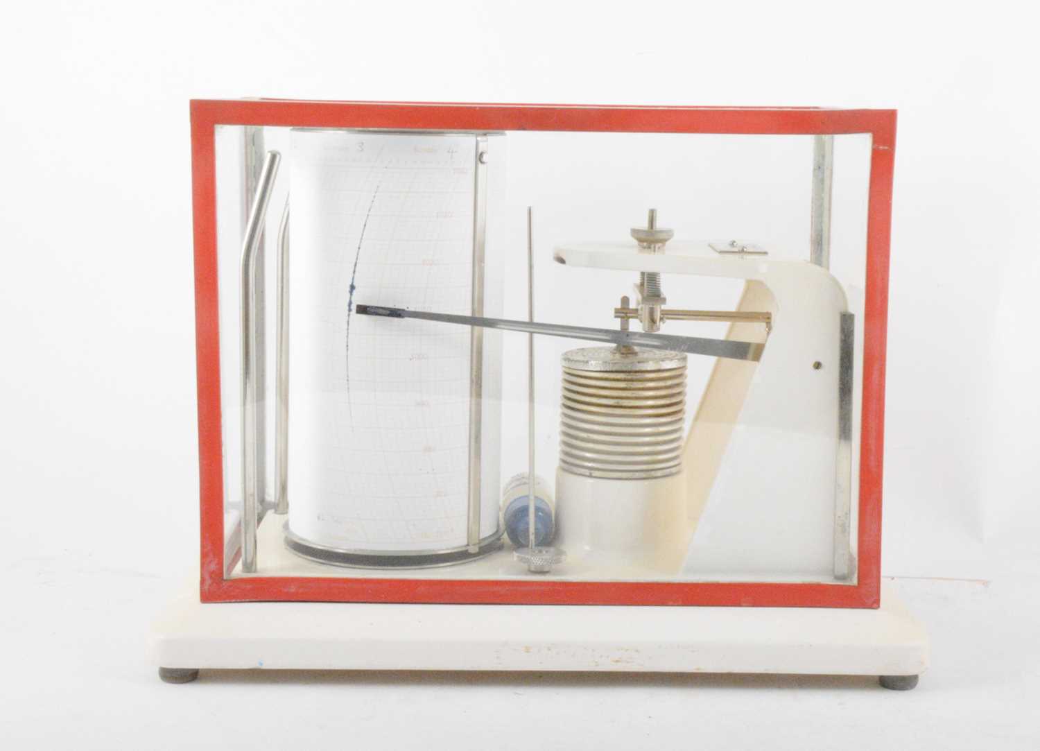 Lot 239 - A metal and glazed barograph, Casella,