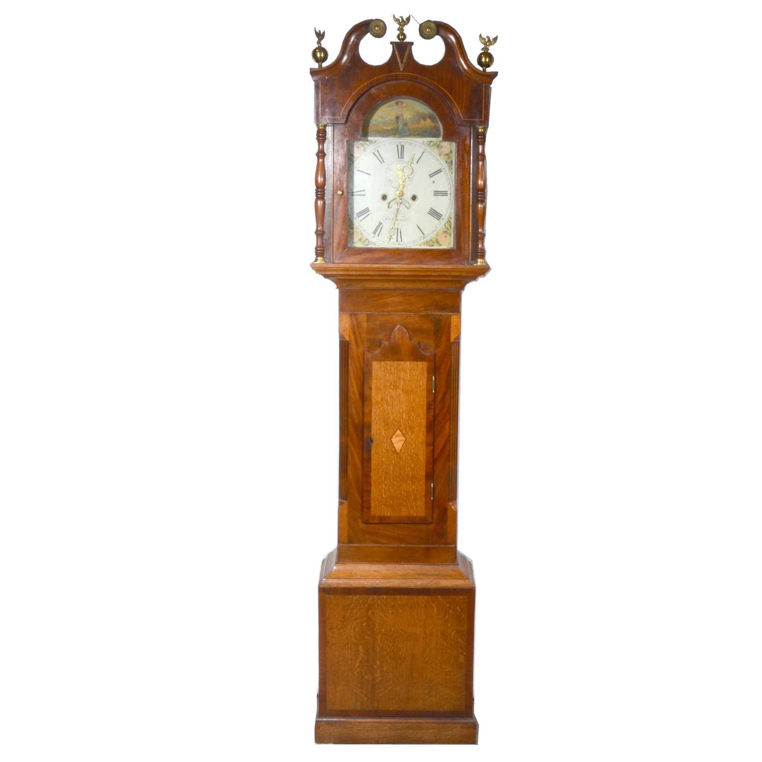 Lot 455 - Oak and mahogany longcase clock, dial signed