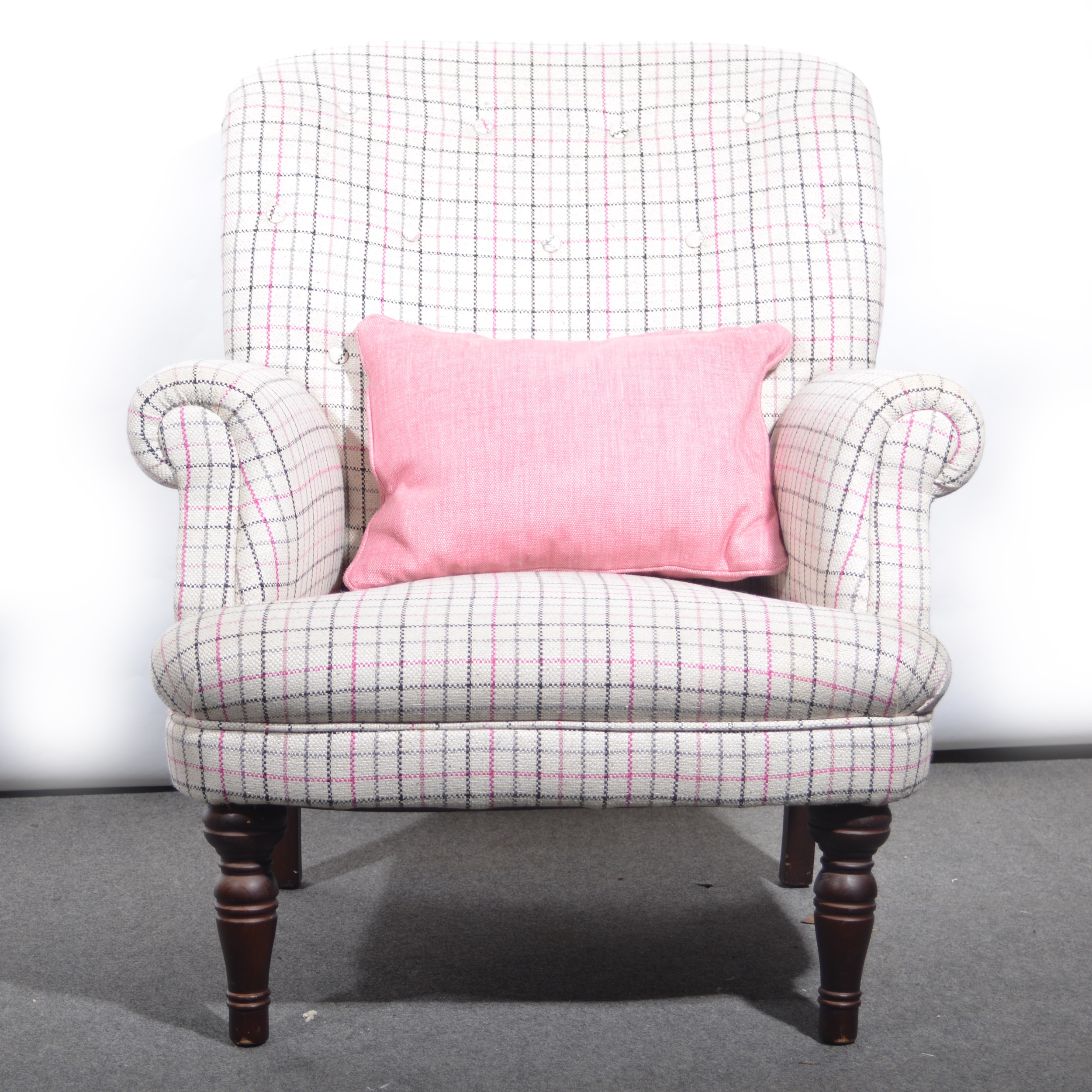 Lot 382 - A modern armchair, pink and grey checked