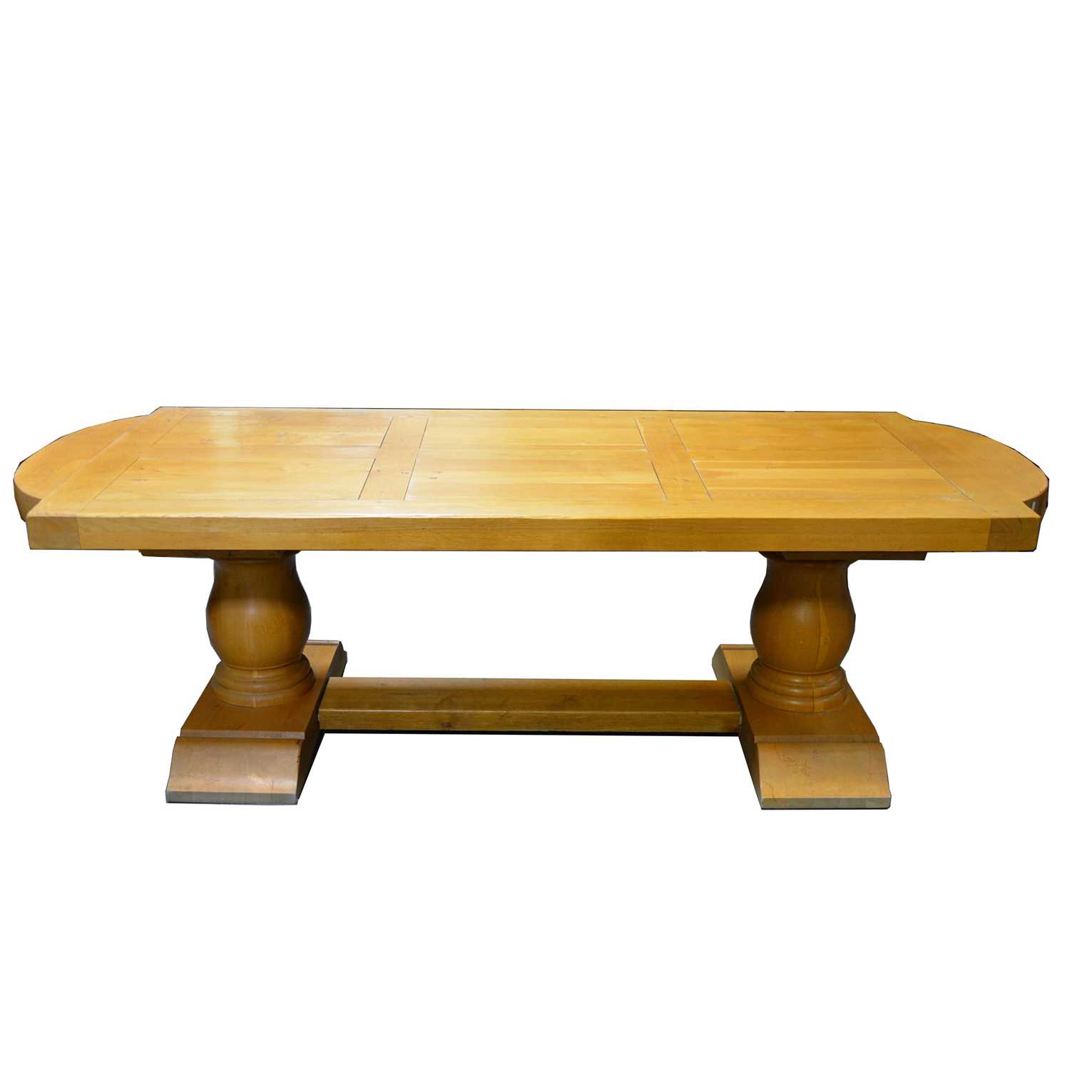 Lot 579 - Modern light oak dining table and eight oak