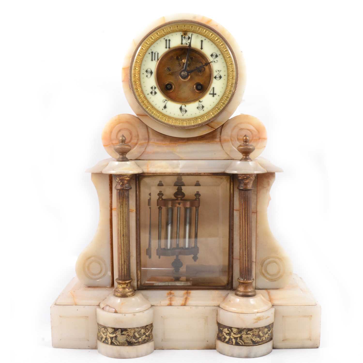 Lot 102 - 19th Century French alabaster mantel clock,