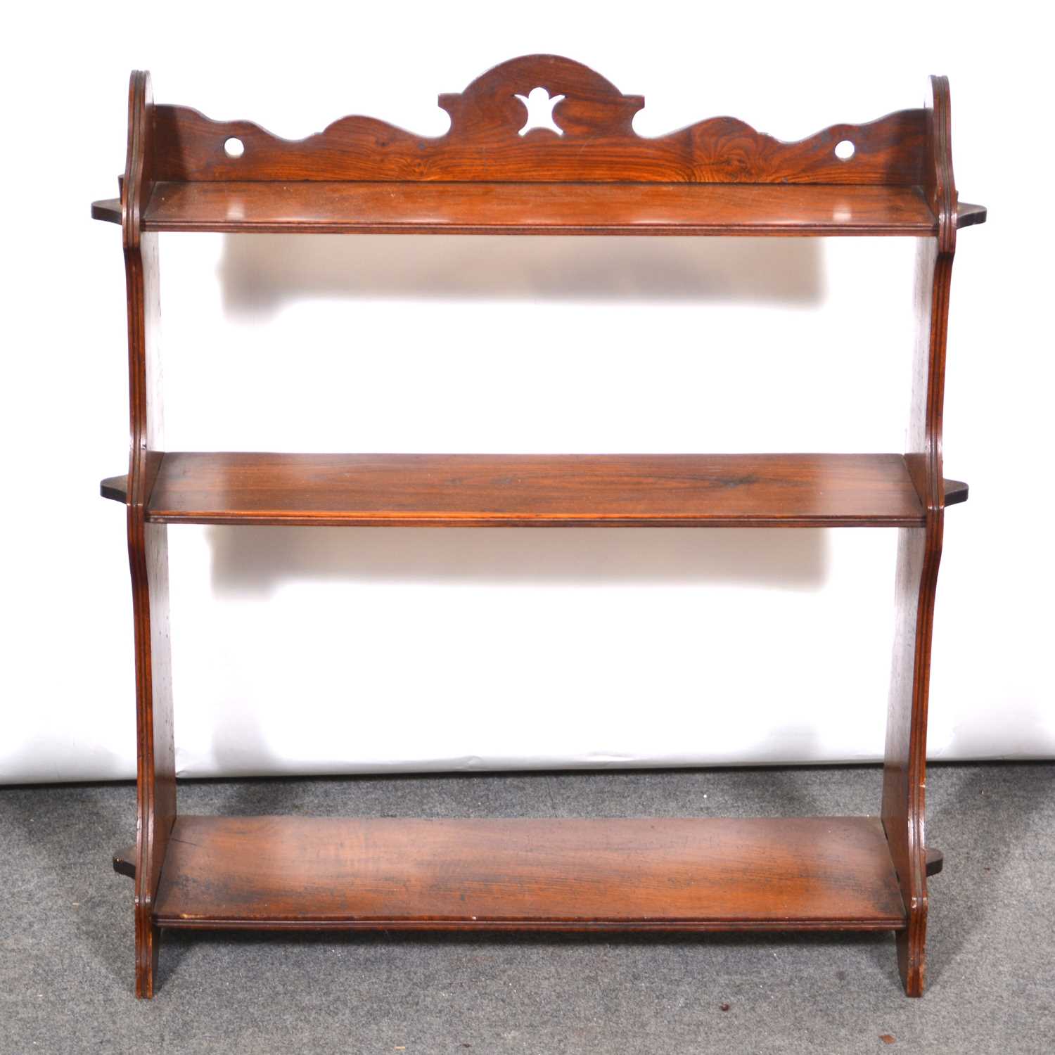 Lot 542 - Set of Edwardian walnut wall shelves,