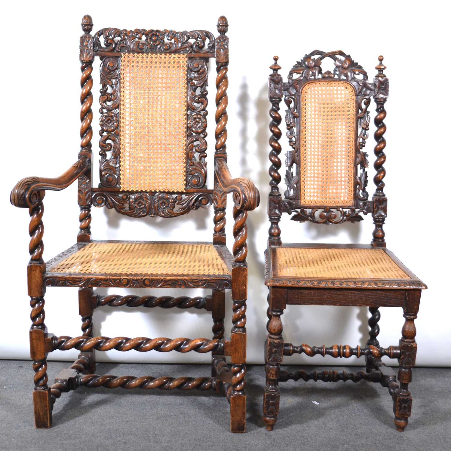 Lot 542 - Set of six Carolean style oak dining chairs