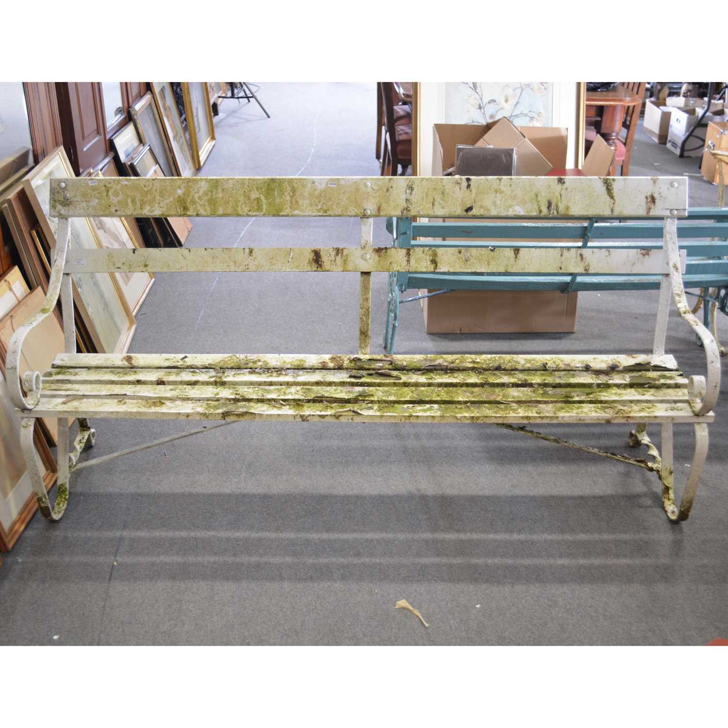 Lot 643 - Regency style strapwork garden bench,