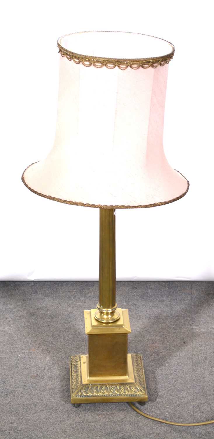 Lot 483 - A brass and copper mounted table lamp,