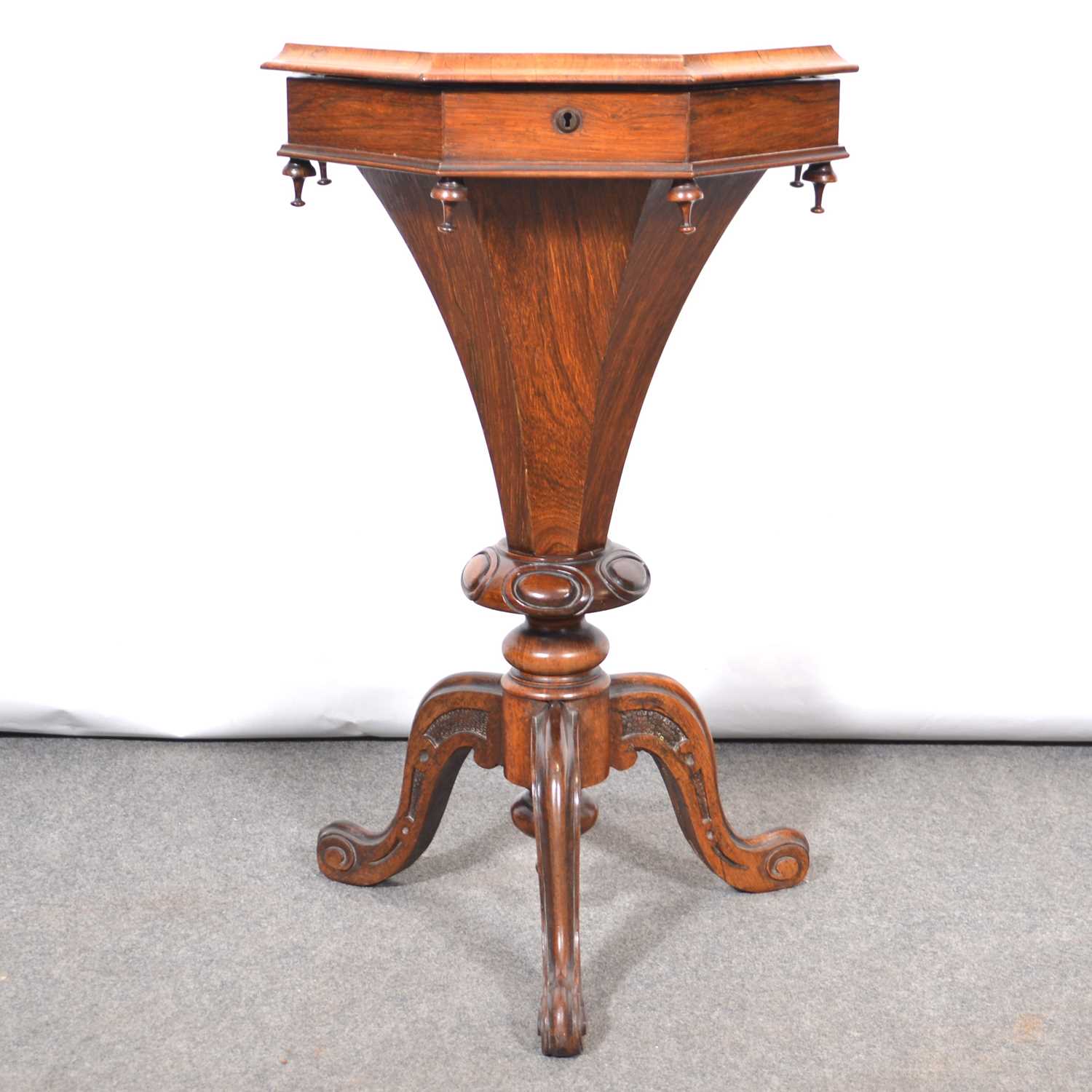Lot 371 - Victorian rosewood pedestal work table,