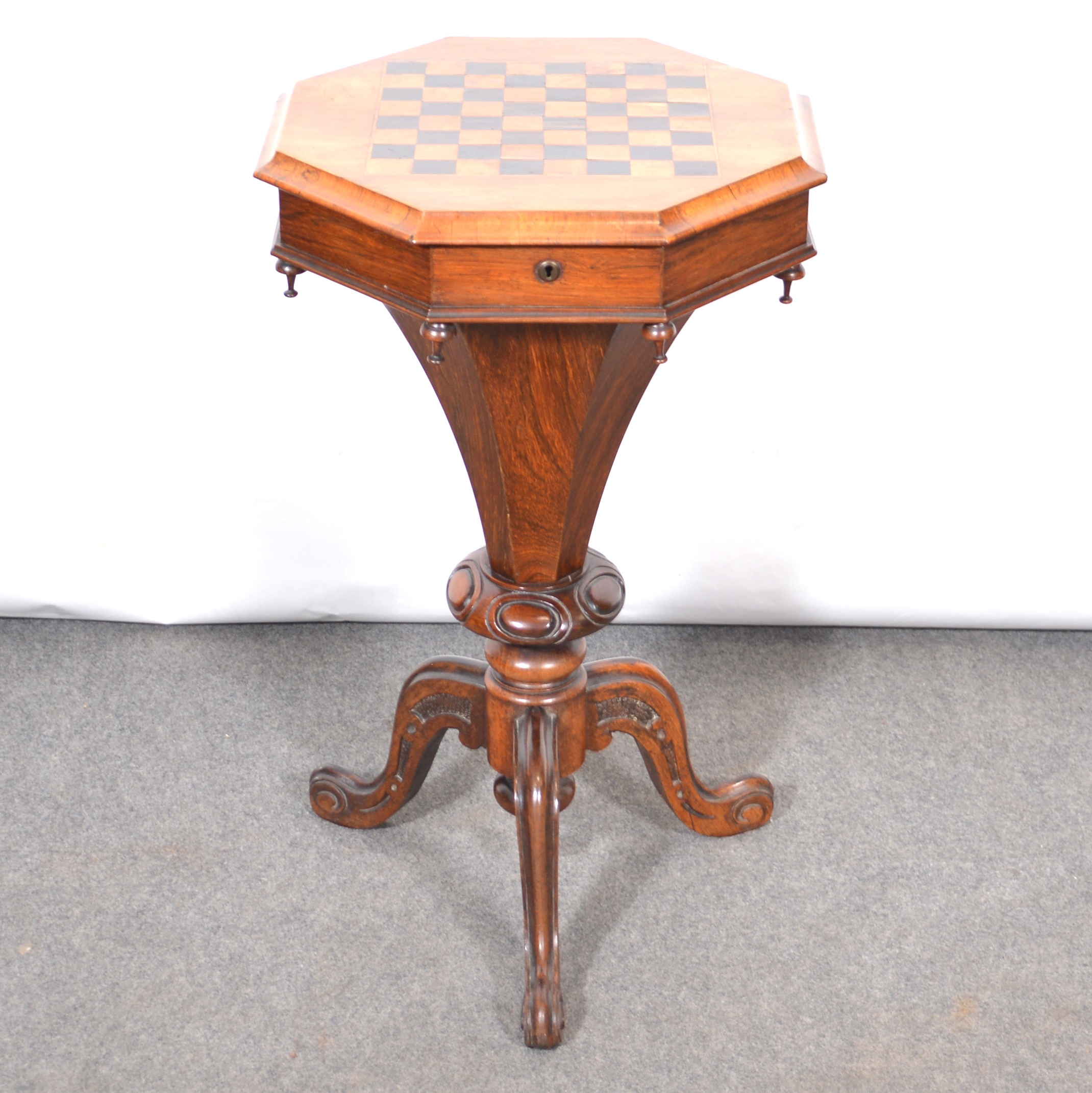 Lot 371 - Victorian rosewood pedestal work table,