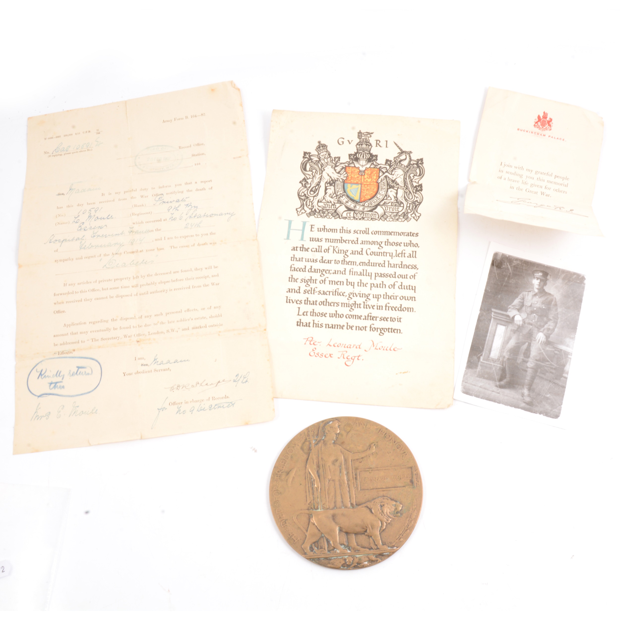 Lot 147 - World War One Bronze Memorial Death Plaque,