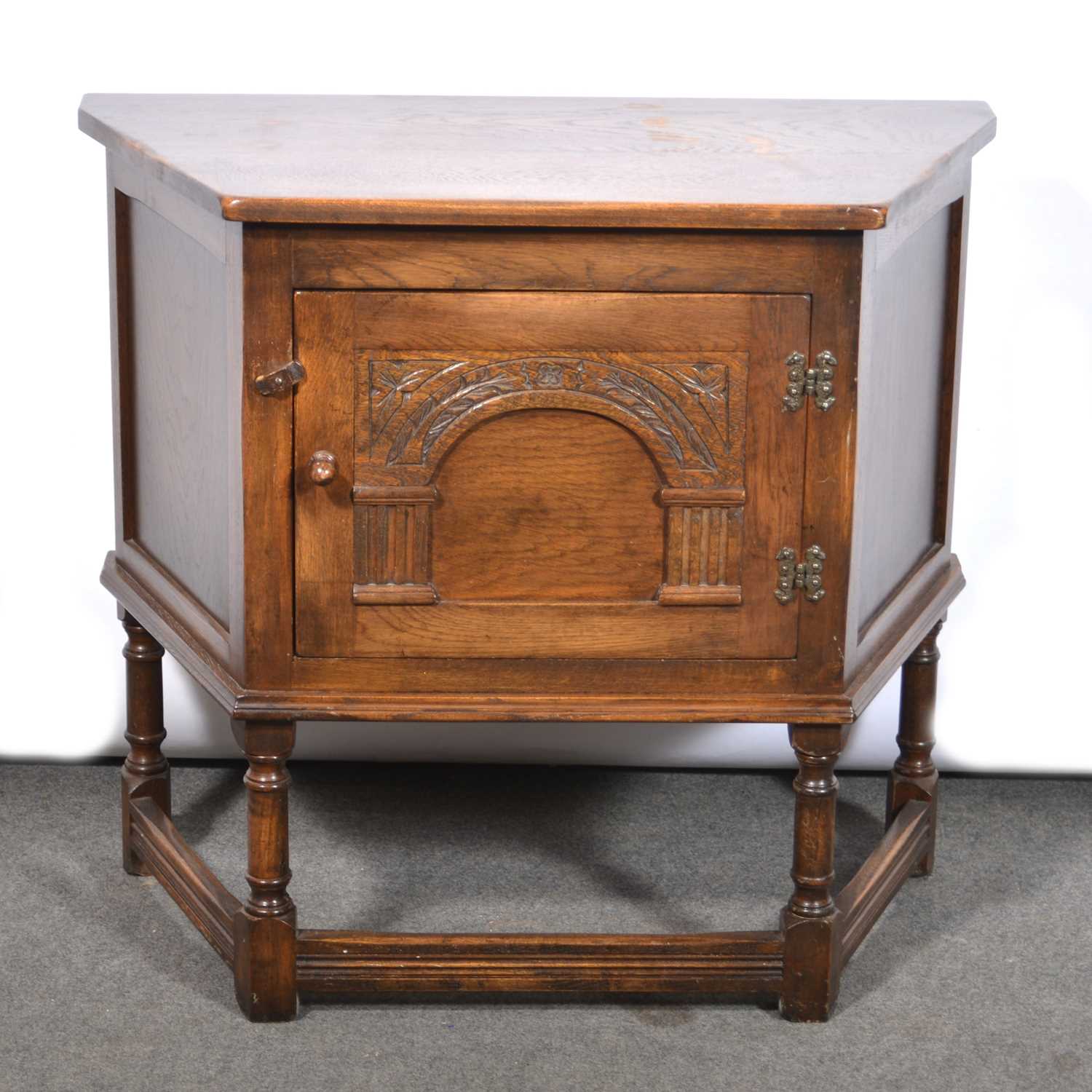 Lot 654 - Small stained oak credence cupboard, and
