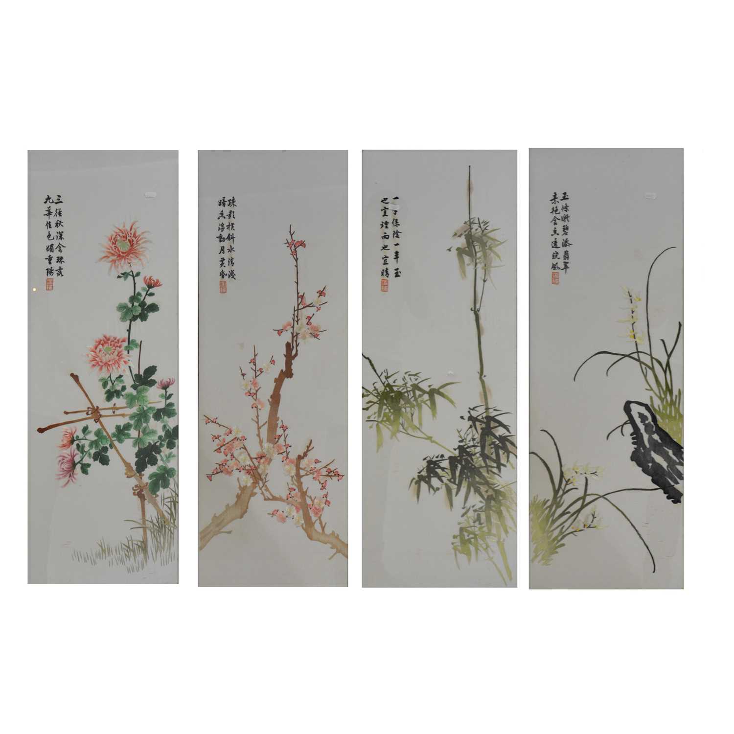 Lot 494 - Set of four Japanese embroidered panels,