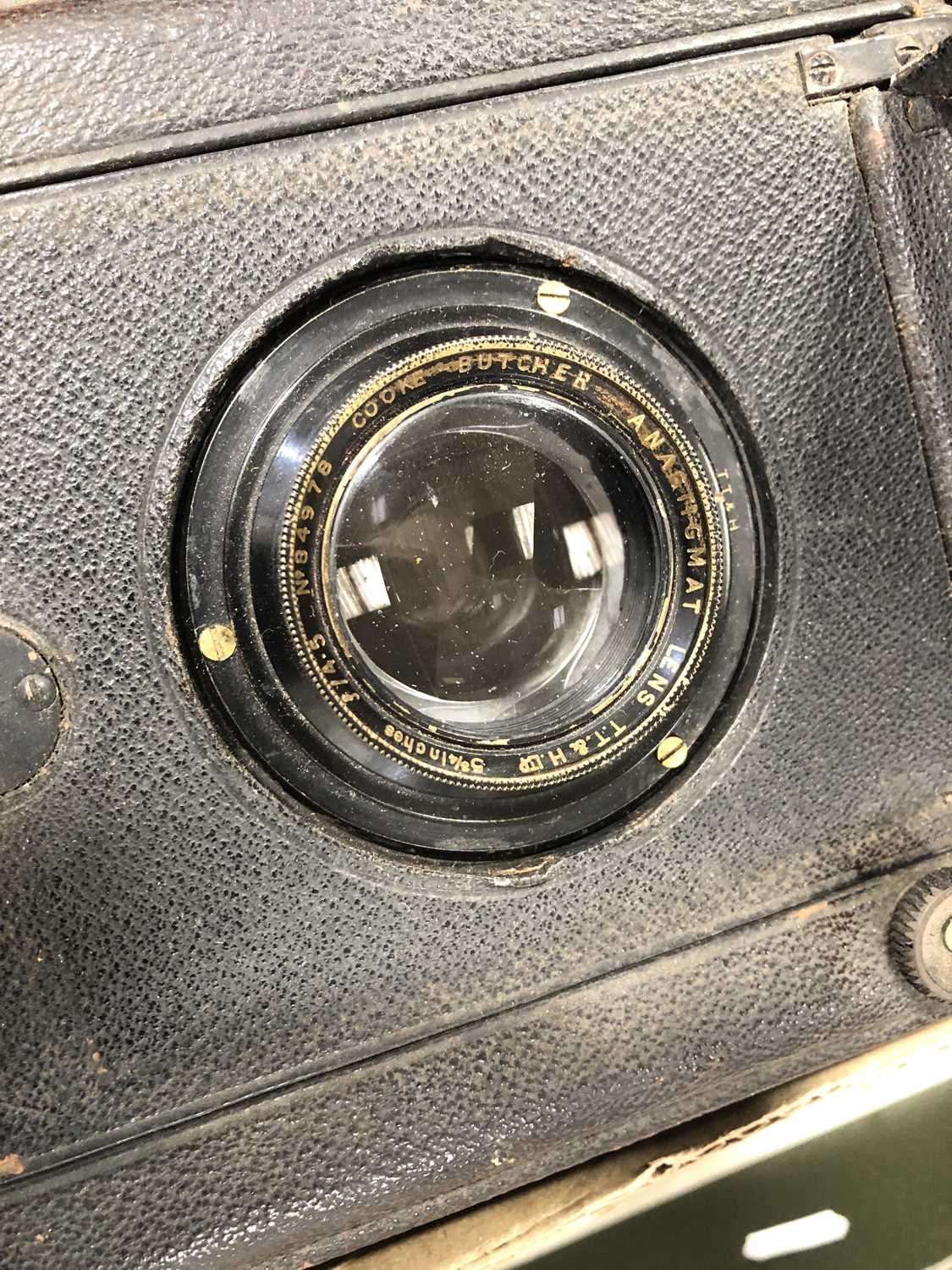 Lot 134 - Two old plate cameras, glass plates, splice.