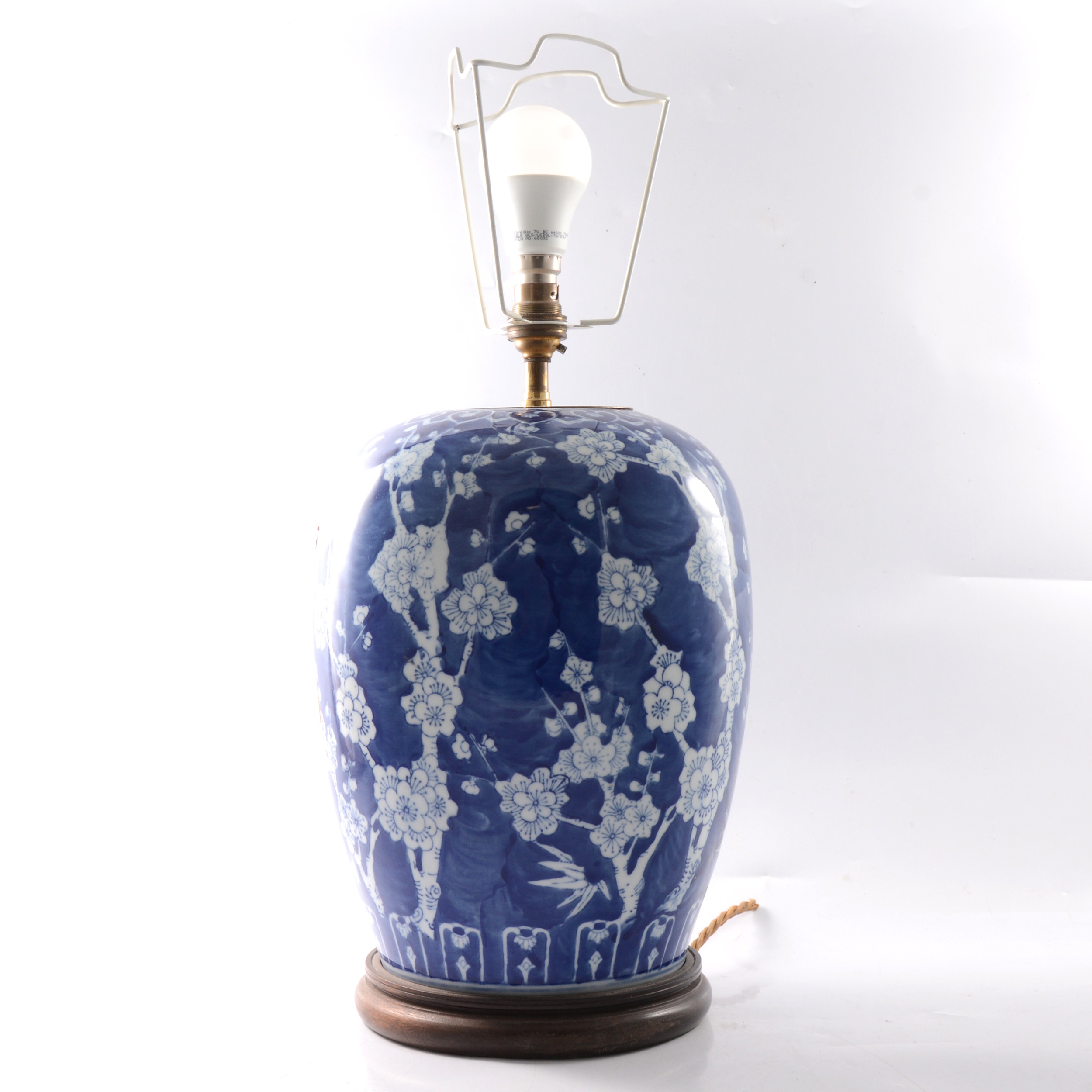 Lot 61 - Large Chinese porcelain lamp base, prunus