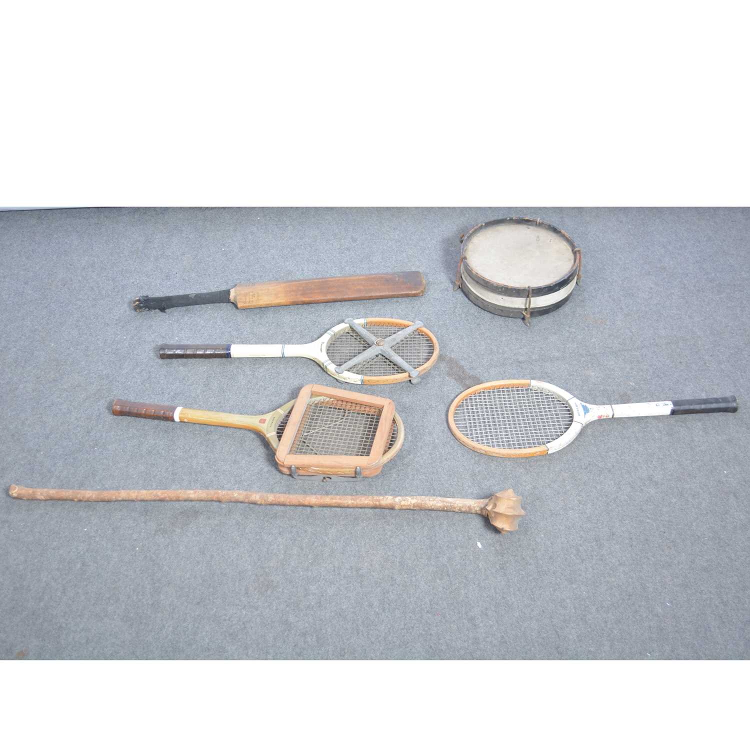 Lot 515 - Various cricket bats, tennis rackets,