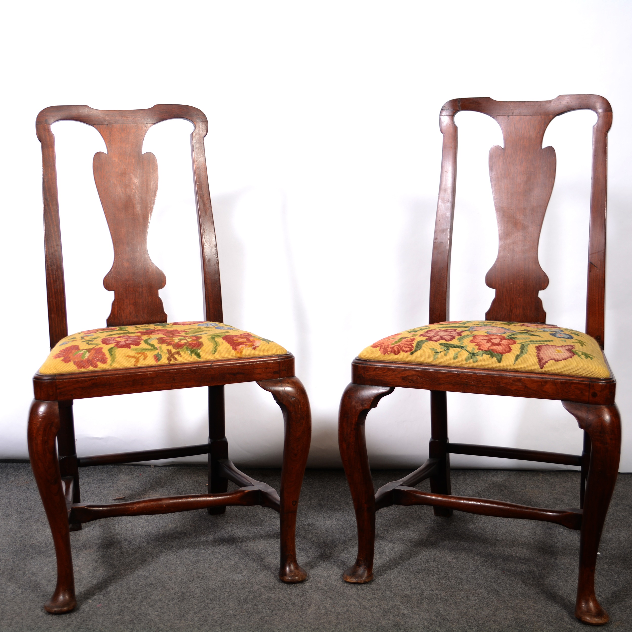Lot 536 - Pair of George II walnut dining chairs,