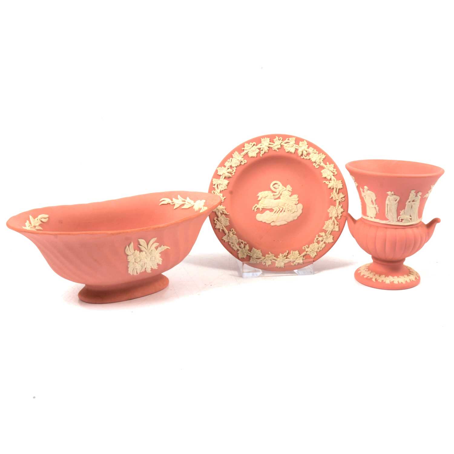 Lot 59 - Pink Jasperware, tiles, Coalport dish and