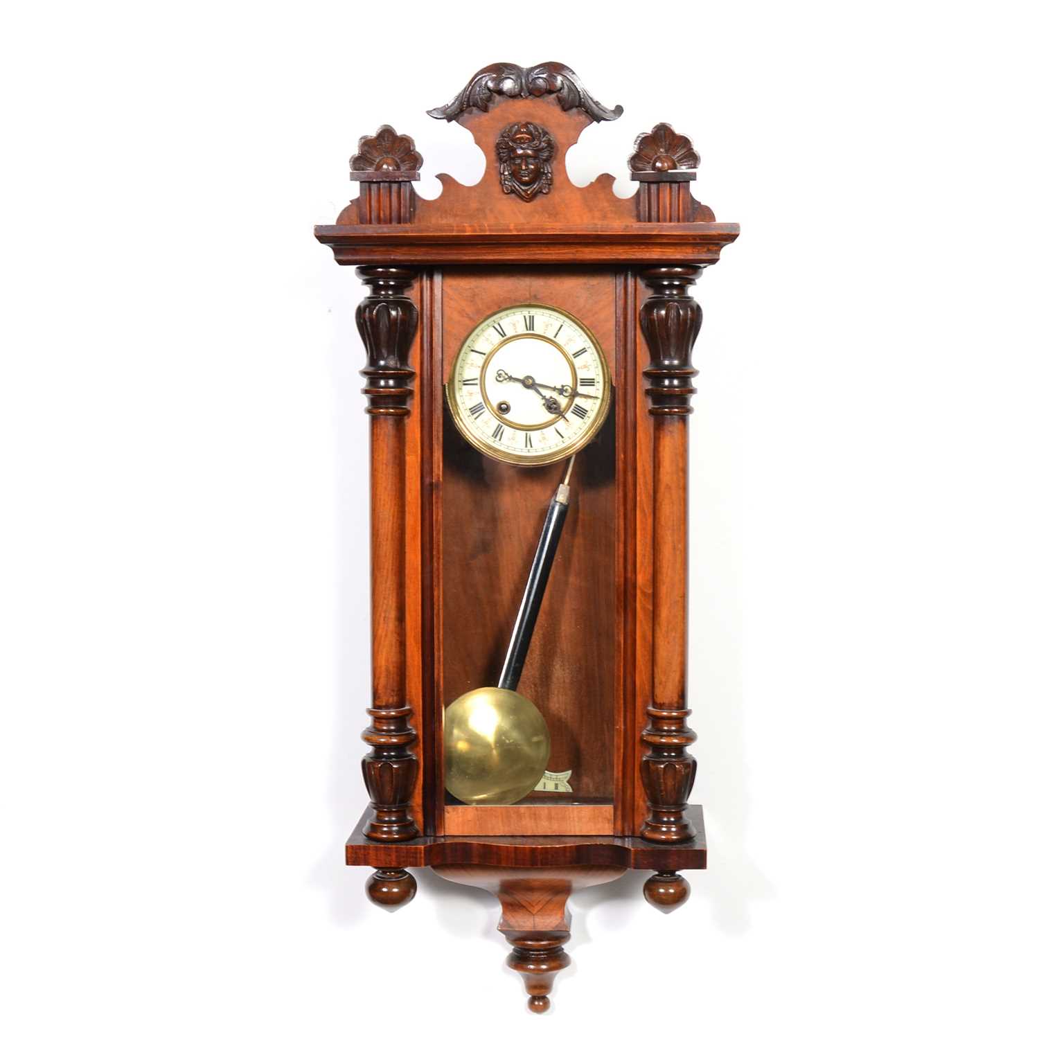 Lot 327 - Walnut and beech Vienna wall clock,