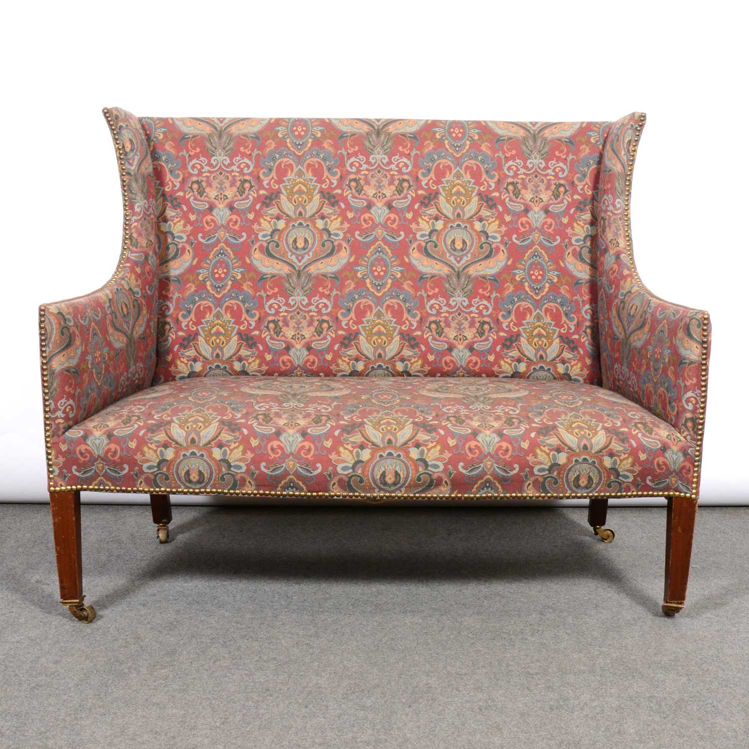 Lot 459 - Small Edwardian wing-back settee,