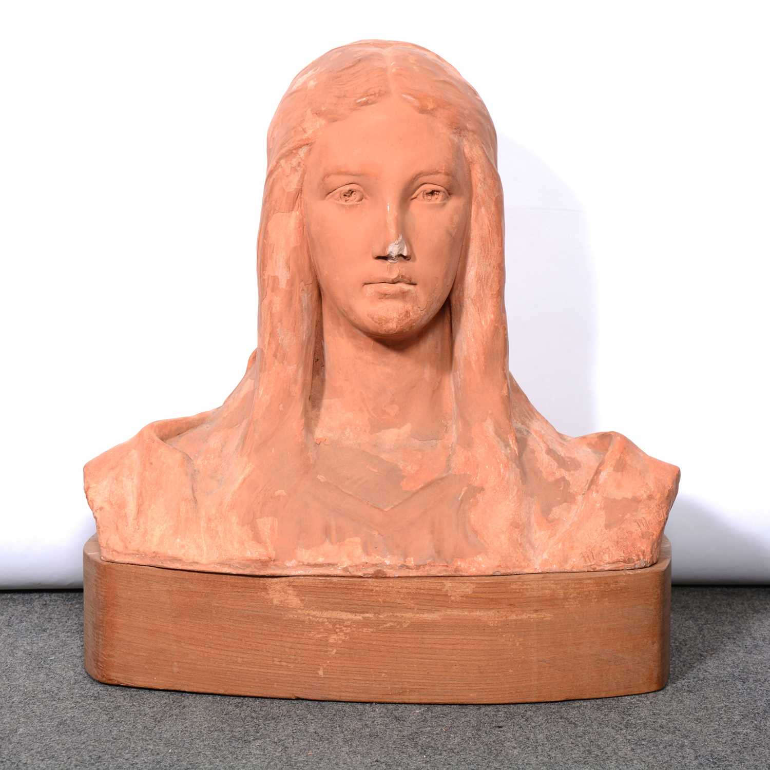 Lot 458 - Large terracotta bust of a young maiden, and