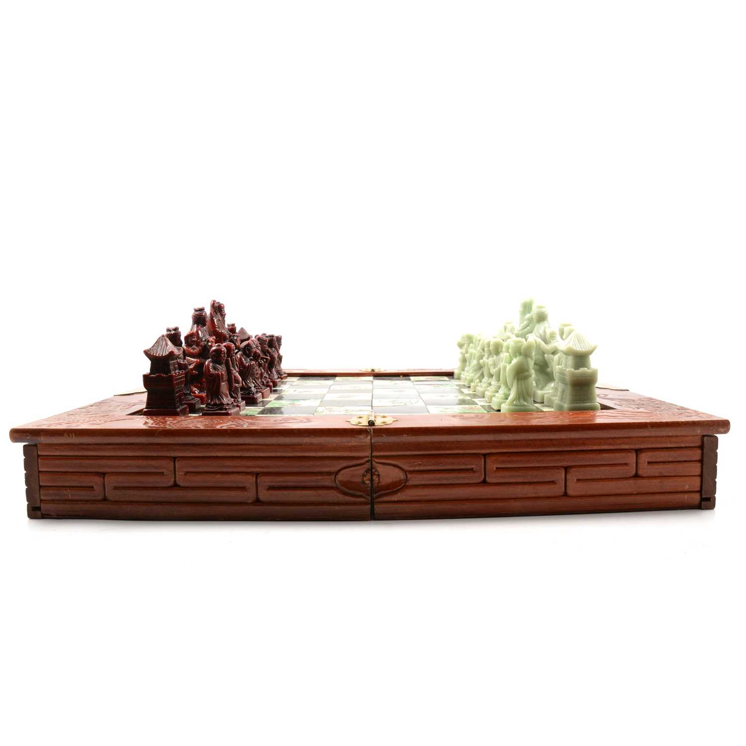 Lot 70 - Chinese simulated jade chess set, in a