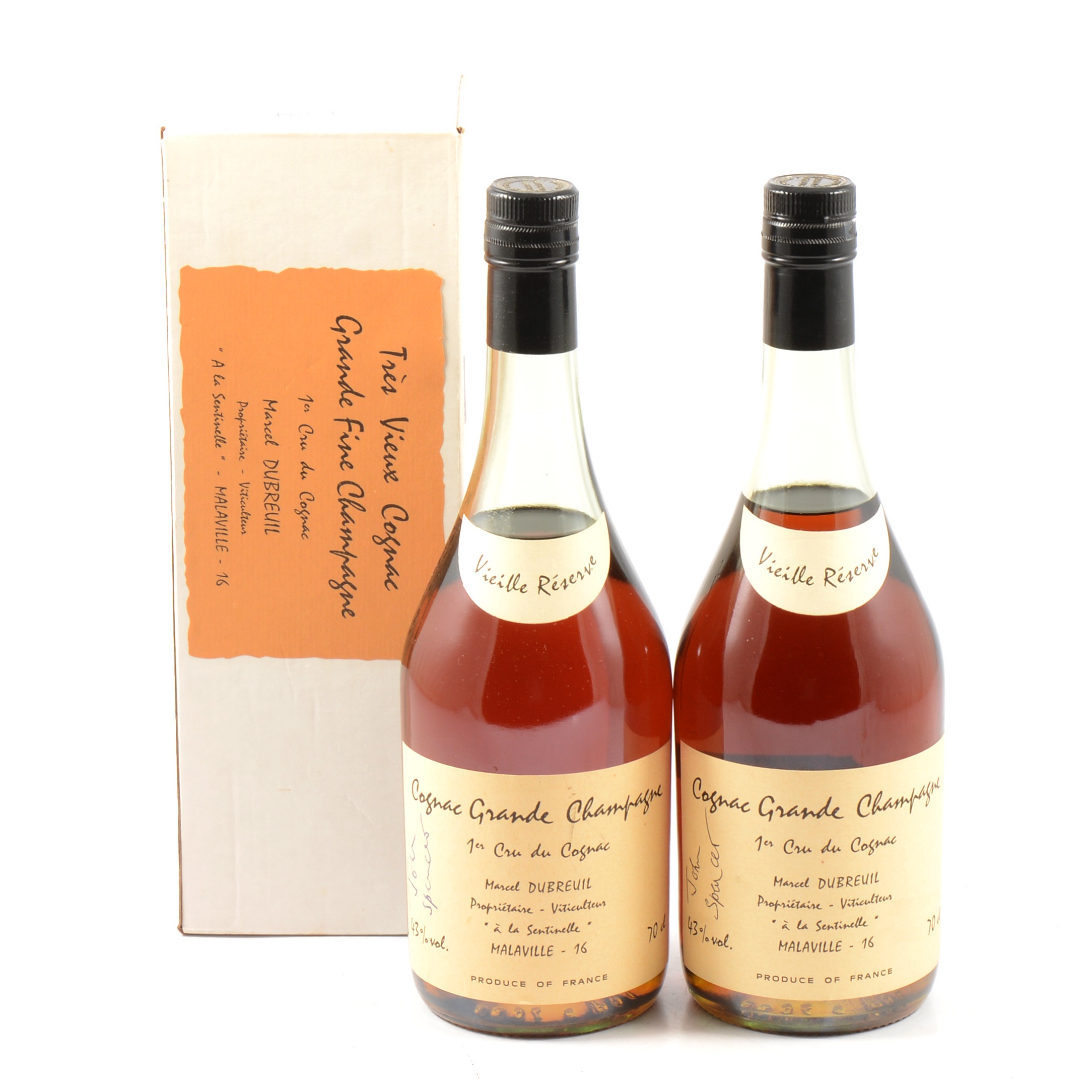 Lot 140 - Two bottles of Cognac, both labels signed by