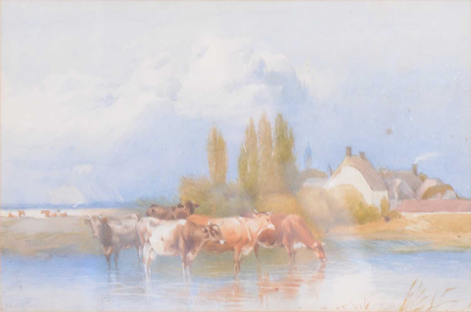 Lot 278 - T F Wright, Cattle watering,