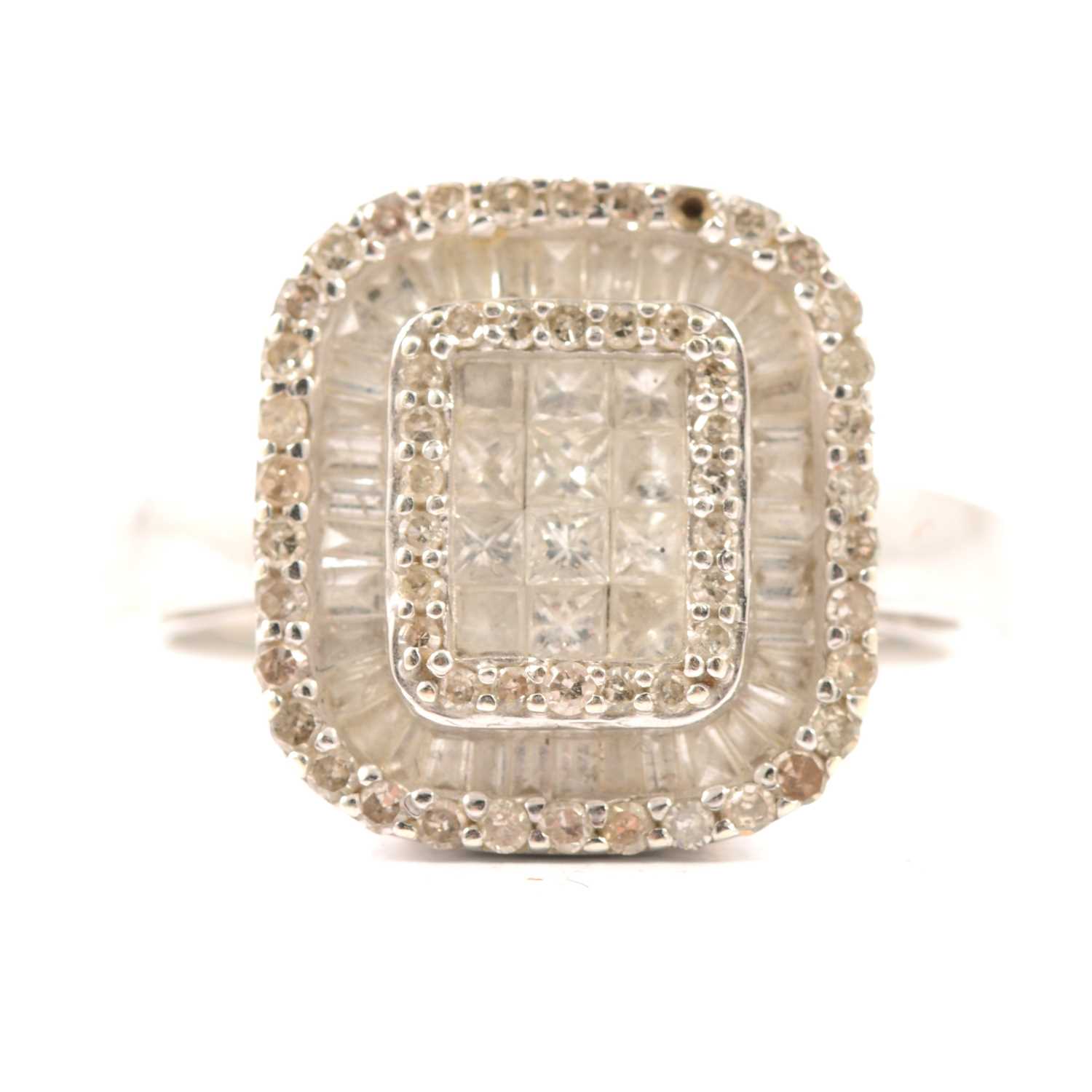 Lot 220 - A modern rectangular diamond cluster ring.