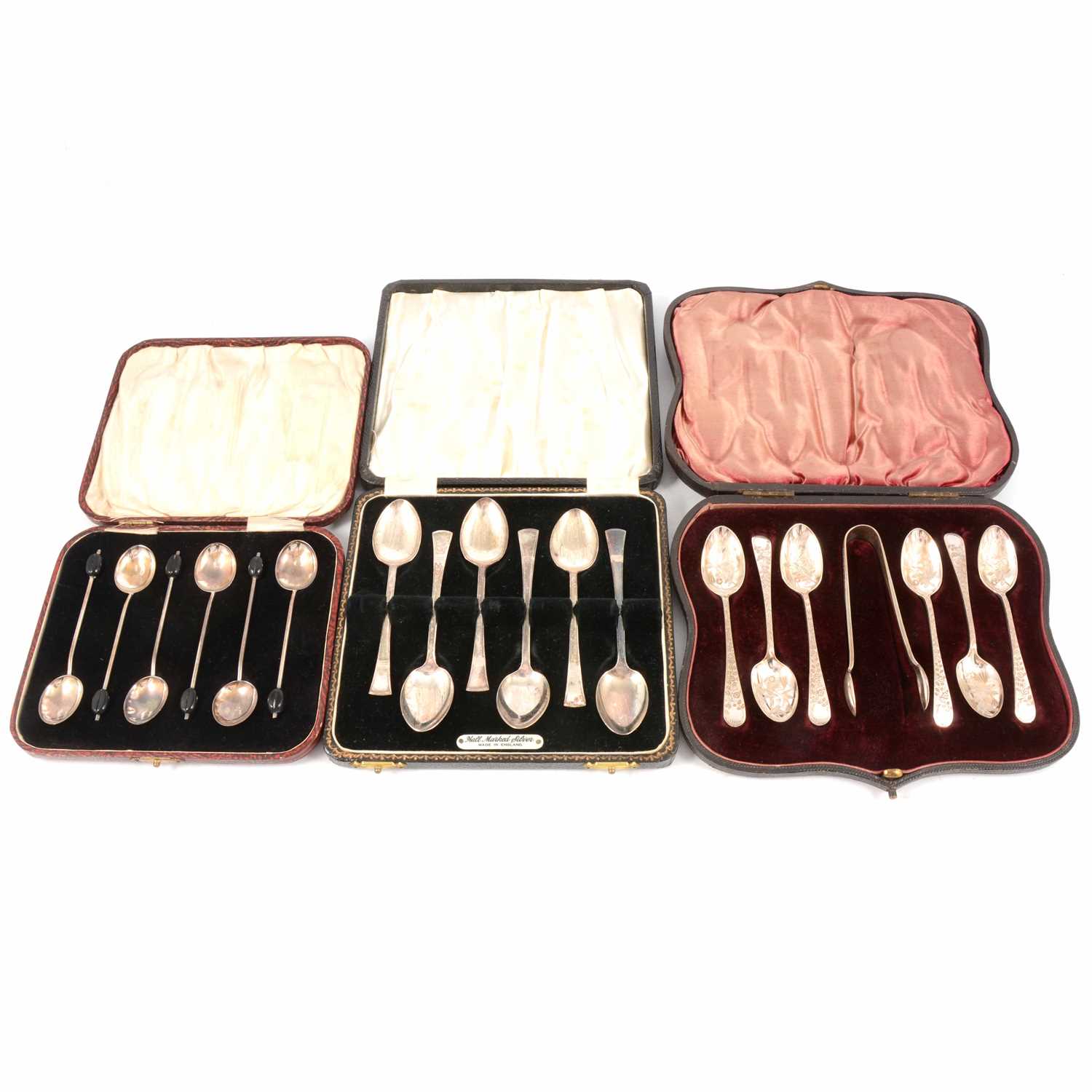 Lot 247 - Three cased sets of silver teaspoons and