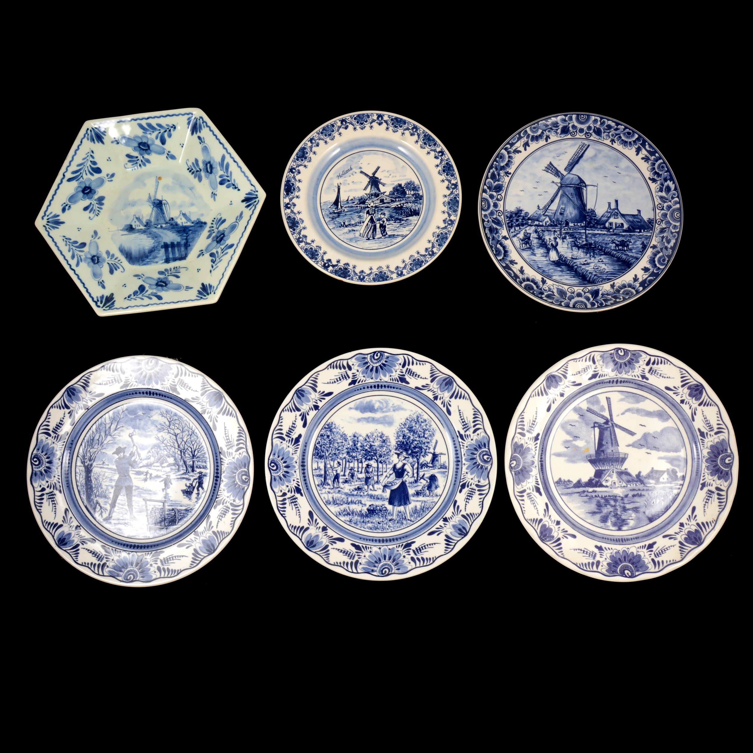 Lot 23 - Six various Delft pottery plates, and an