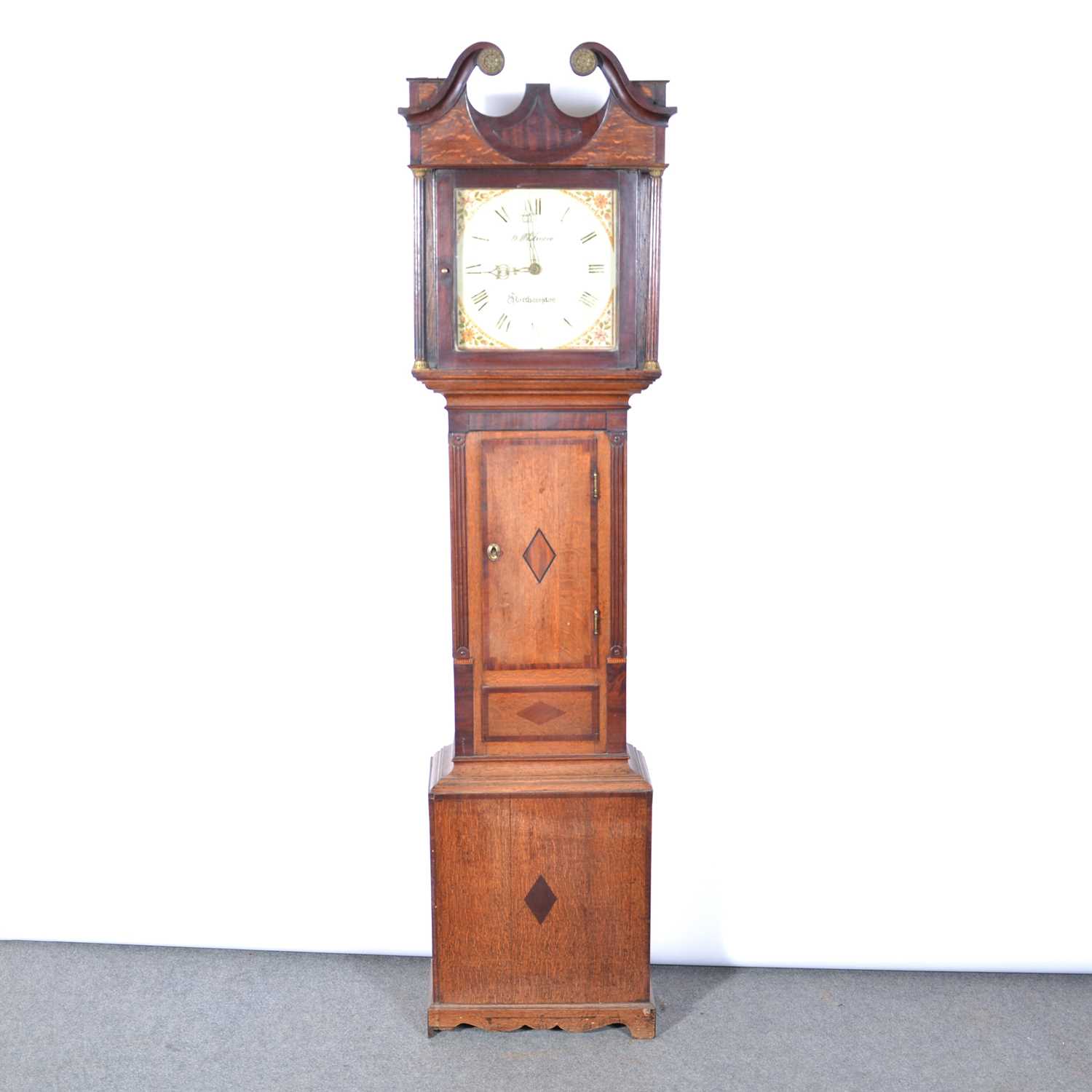 Lot 504 - Oak mahogany longcase clock, hood with a