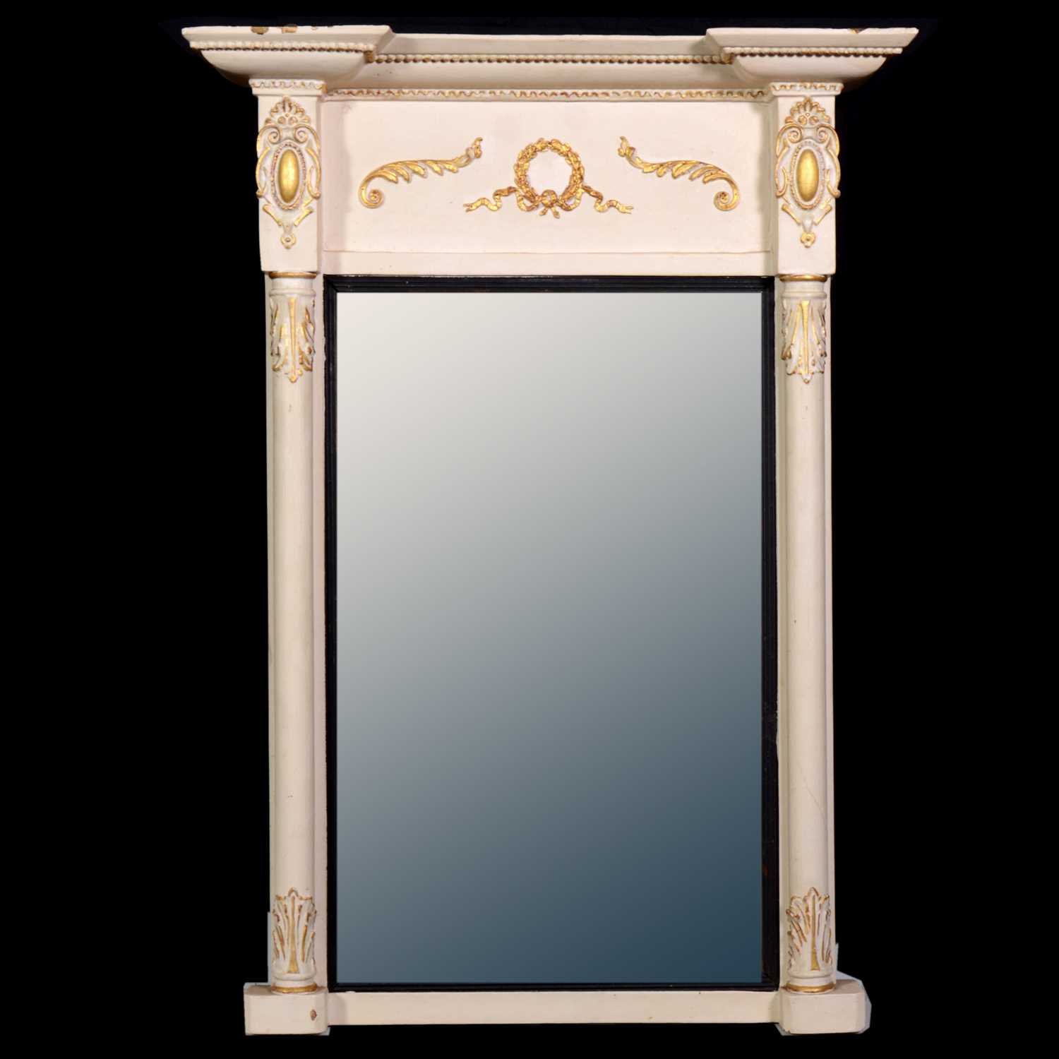 Lot 348 - Cream painted and parcel gilt pier glass,