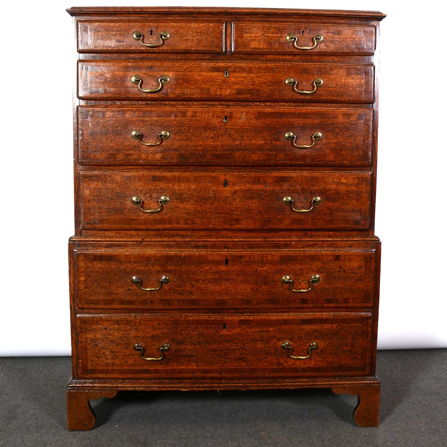 Lot 330 - George III oak and mahogany banded chest on