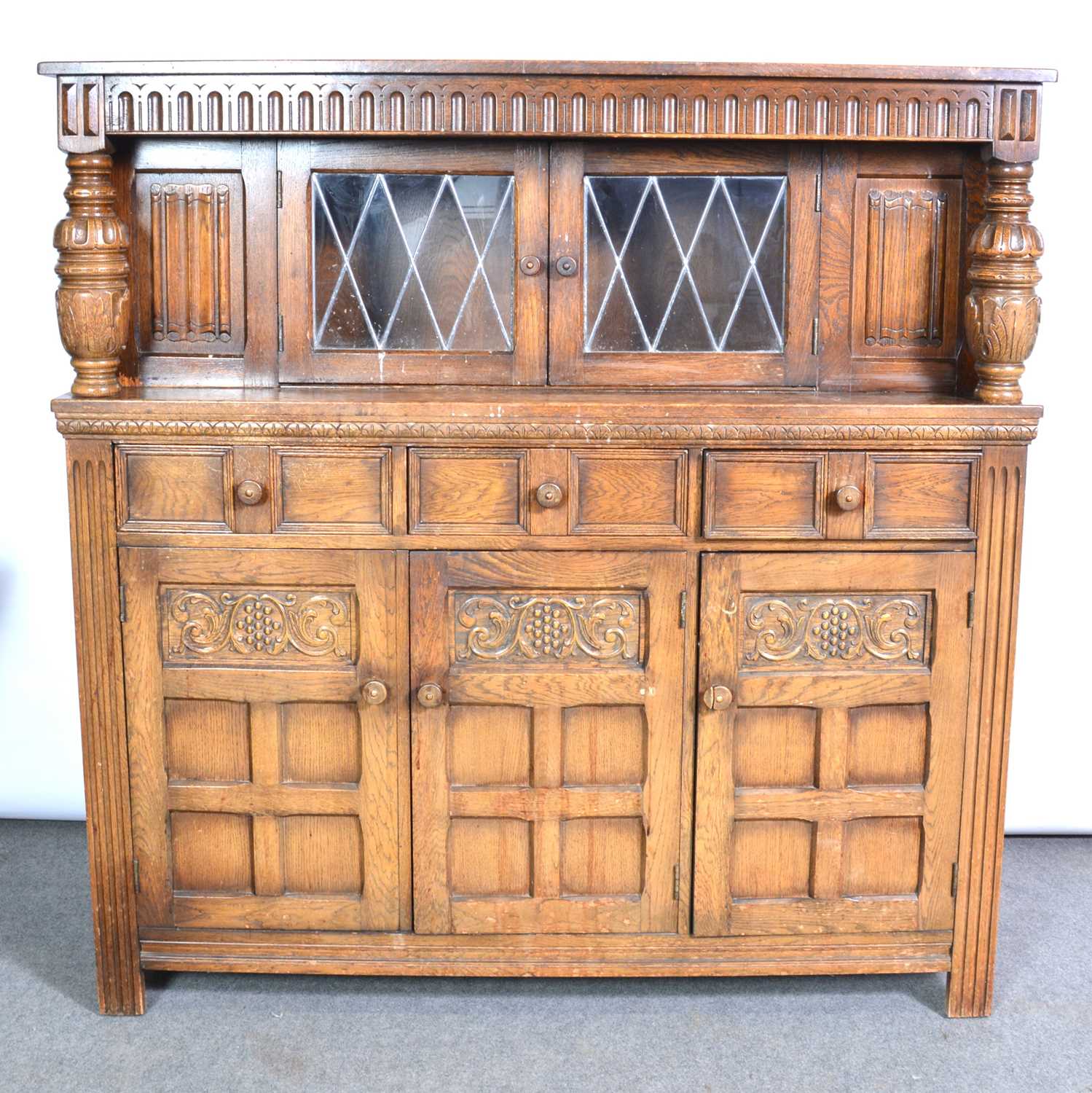 Lot 254 - Reproduction oak court cupboard / sideboard,