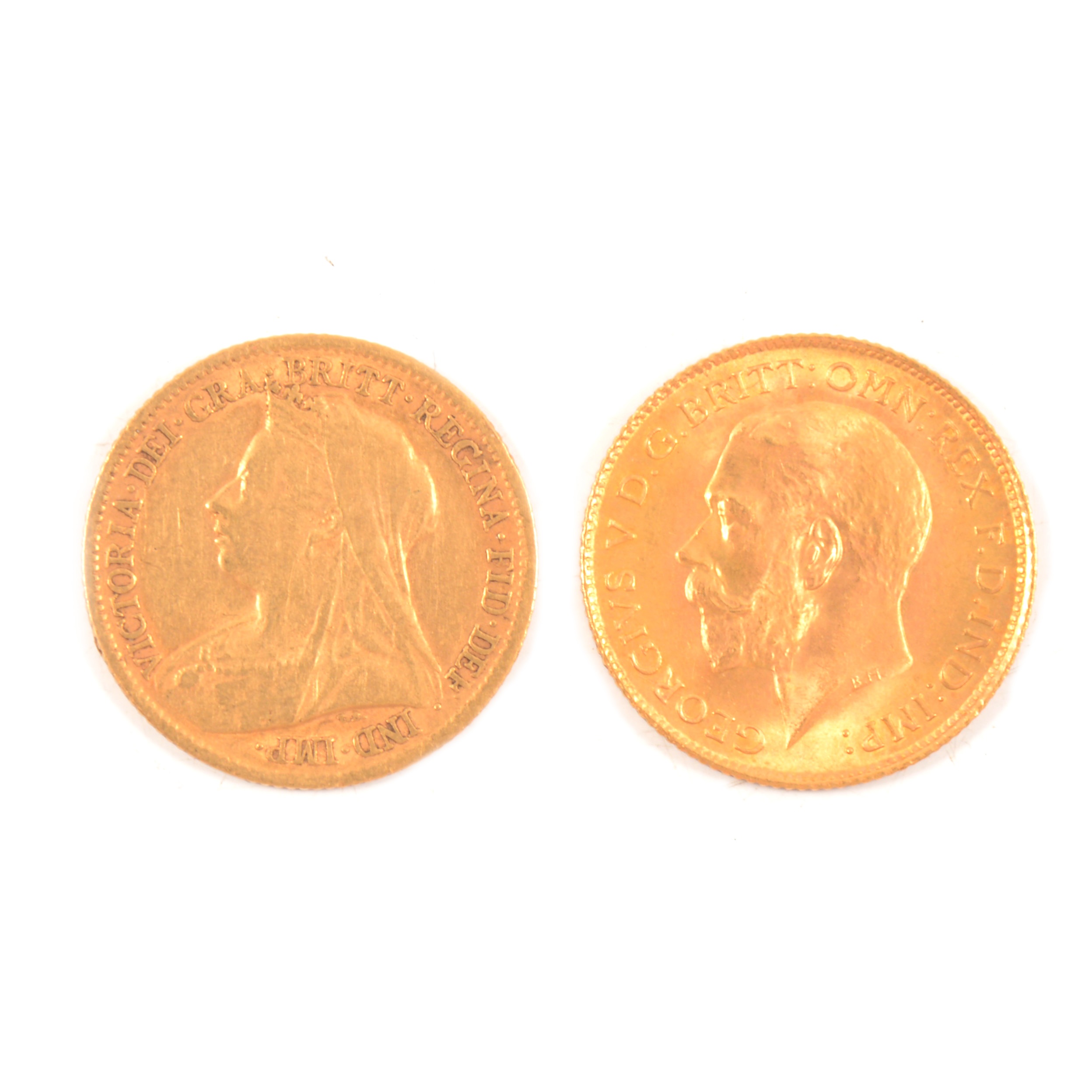 Lot 145 - Two Gold Half Sovereign Coins, Victoria