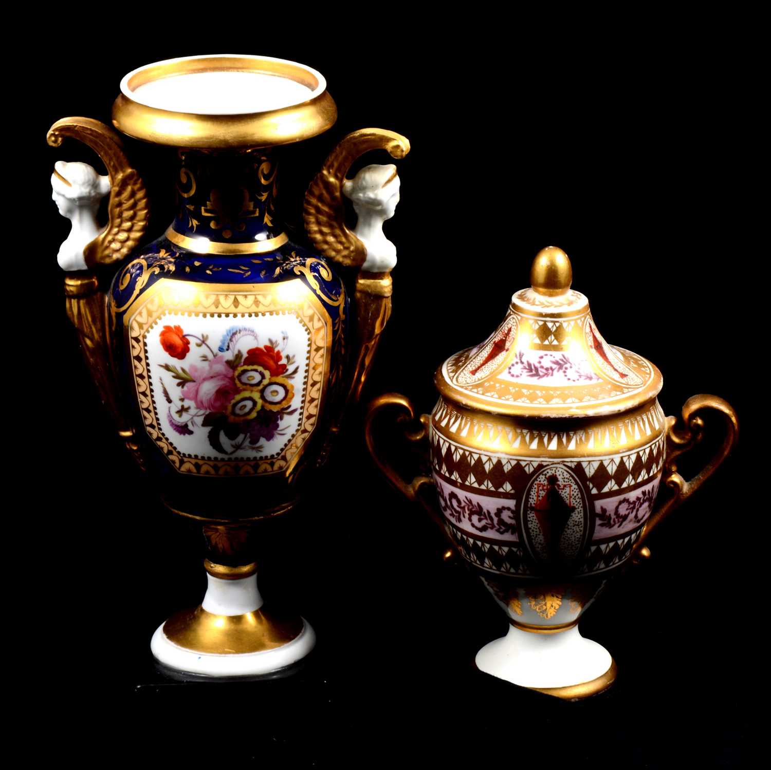 Lot 52 - Derby cabinet vase and cover and another