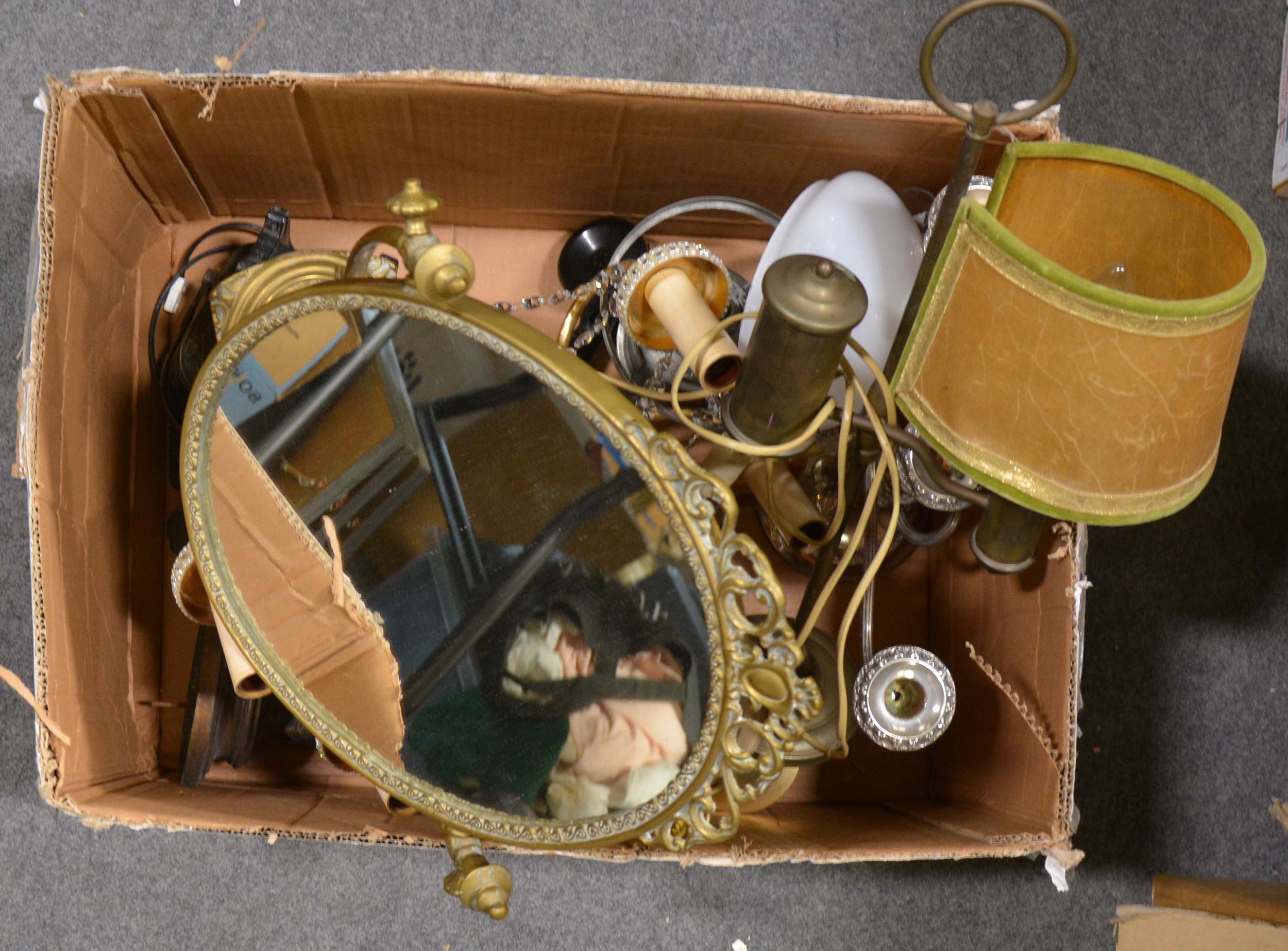 Lot 199 - Cast brass table mirror, vintage TTR bell