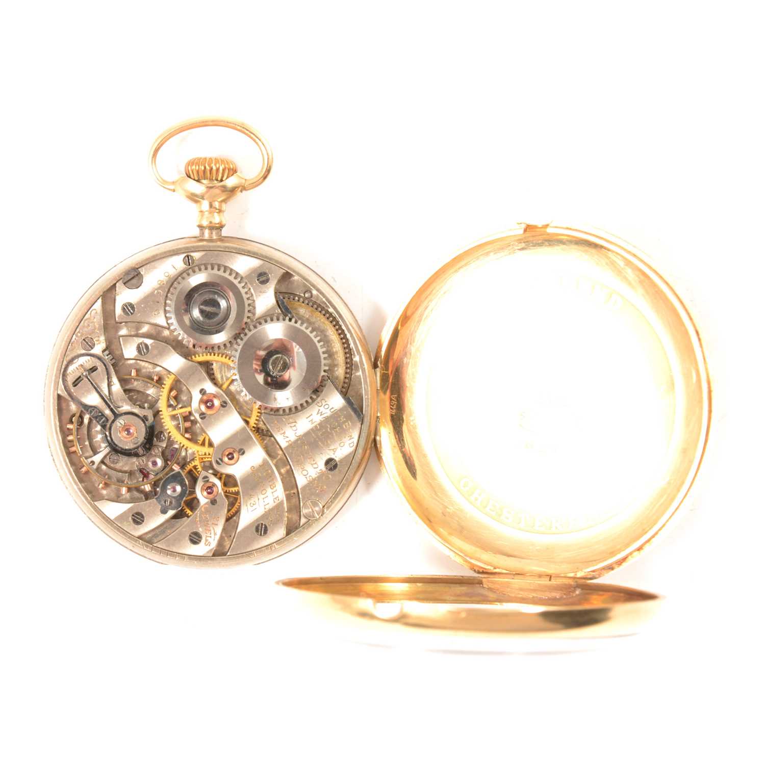 Lot 181 - 14k gold open face slim dress pocket watch,