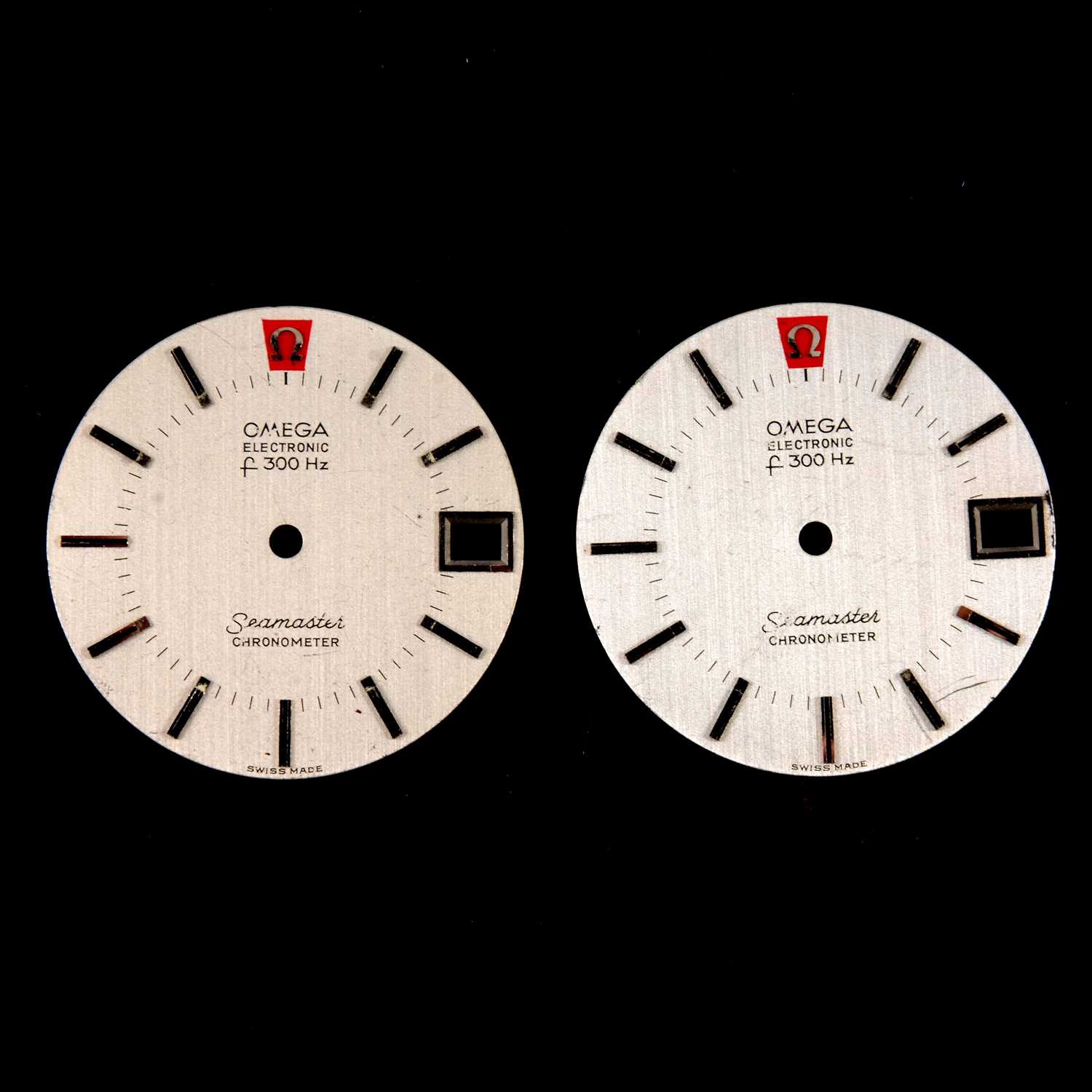 Lot 409 - Two Omega F300 watch dials,