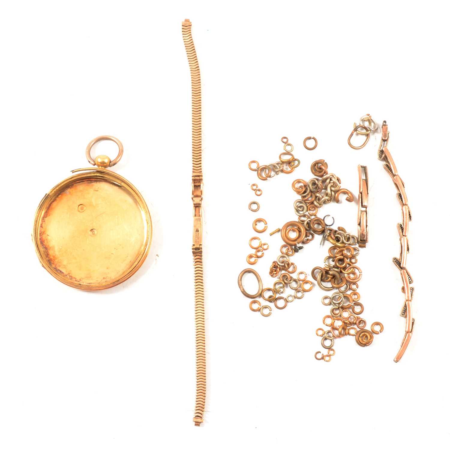 Lot 277 - Yellow metal part pocket watch case, etc.,