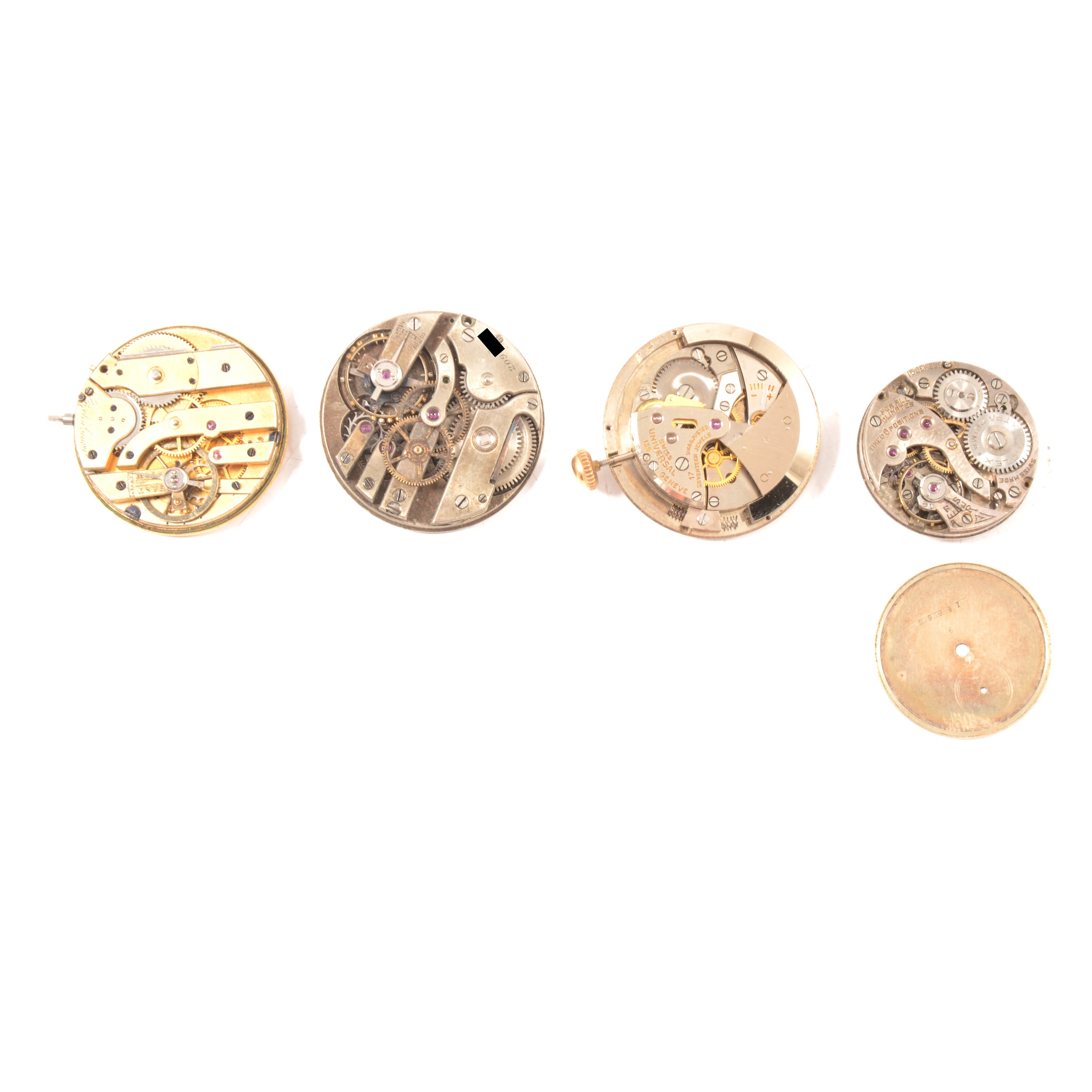 Lot 293 - Four watch movements and a Tiffany & Co dial