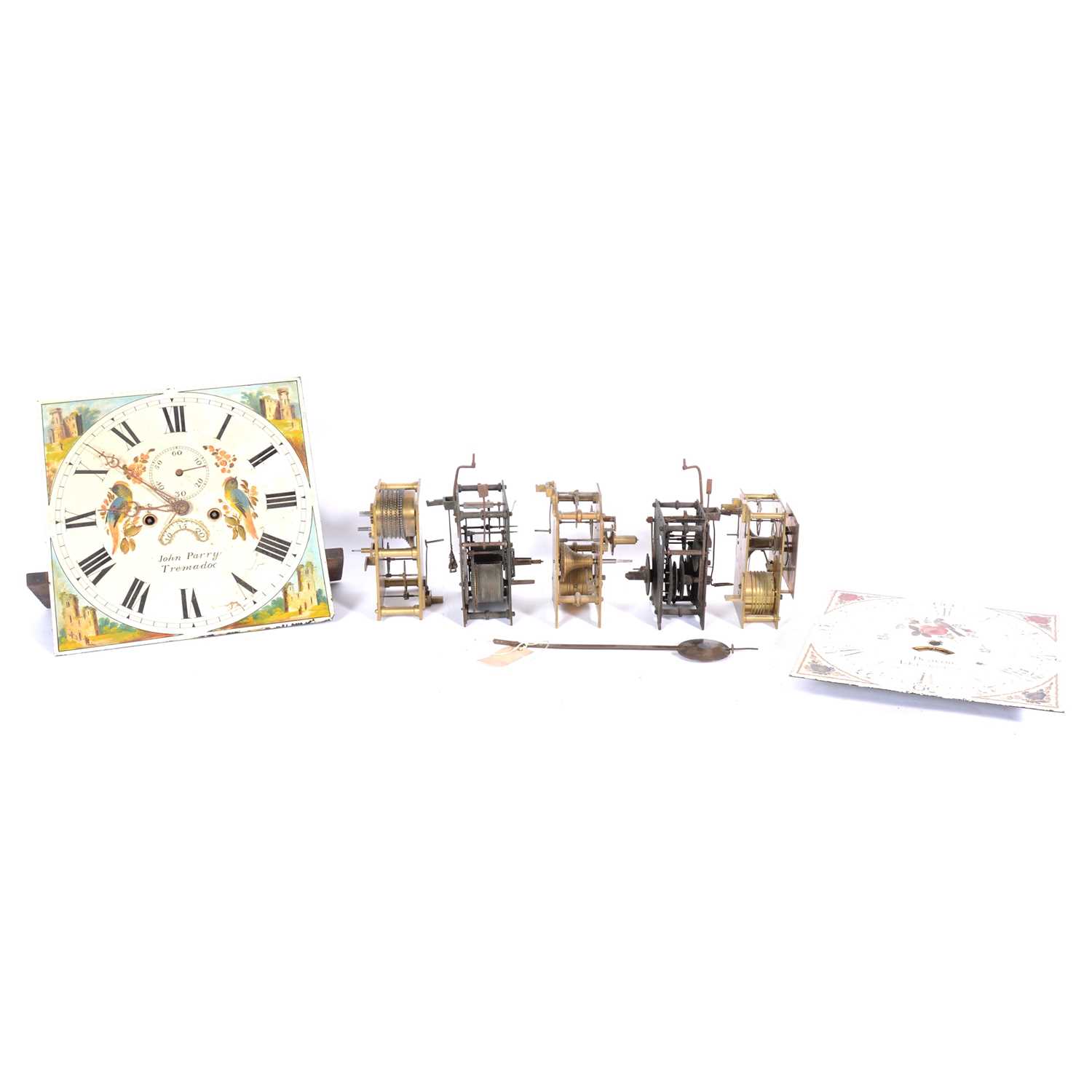 Lot 485 - Six clock movement and two dials,