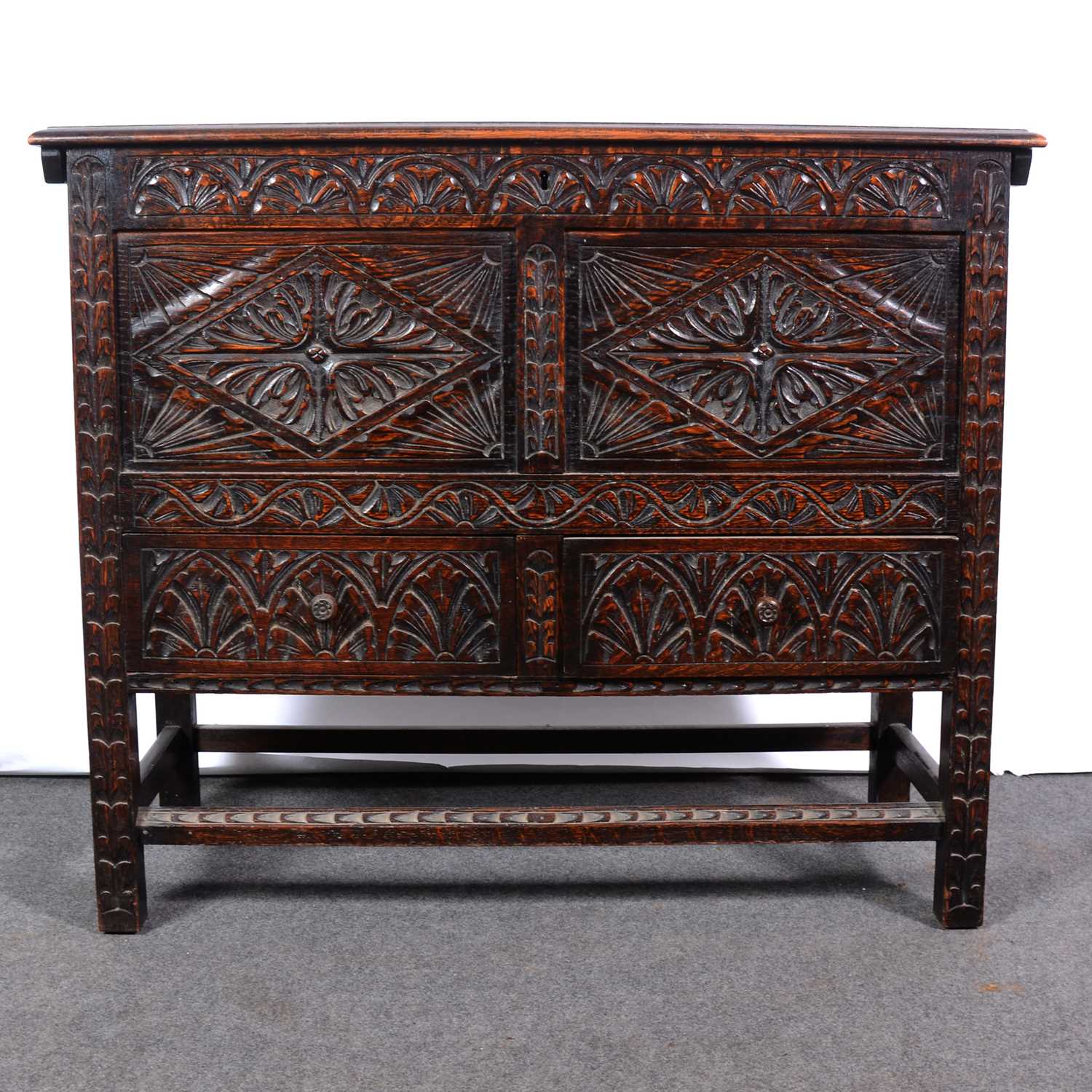 Lot 573 - Victorian carved oak mule chest,