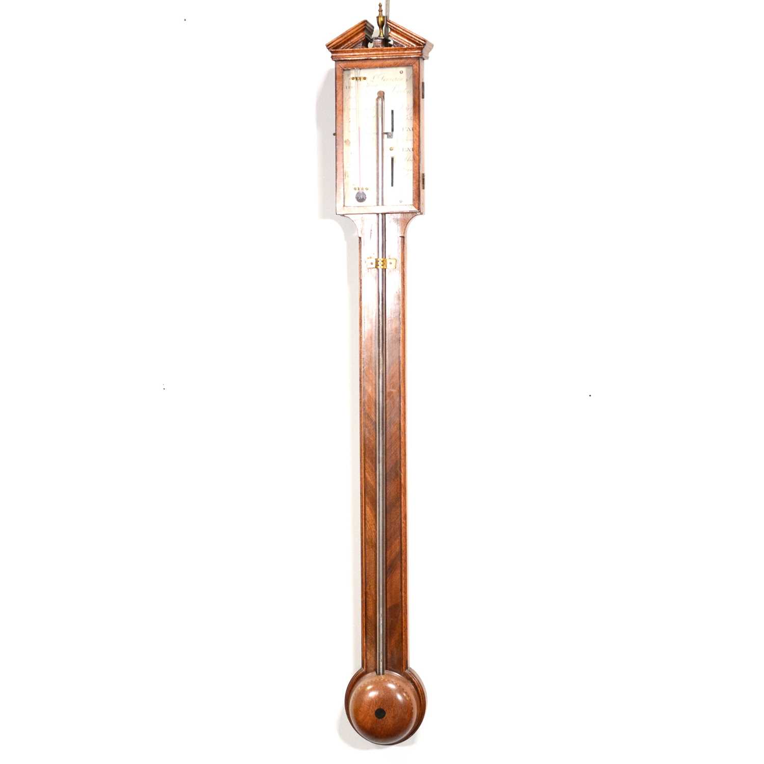 Lot 454 - George III mahogany stick barometer,