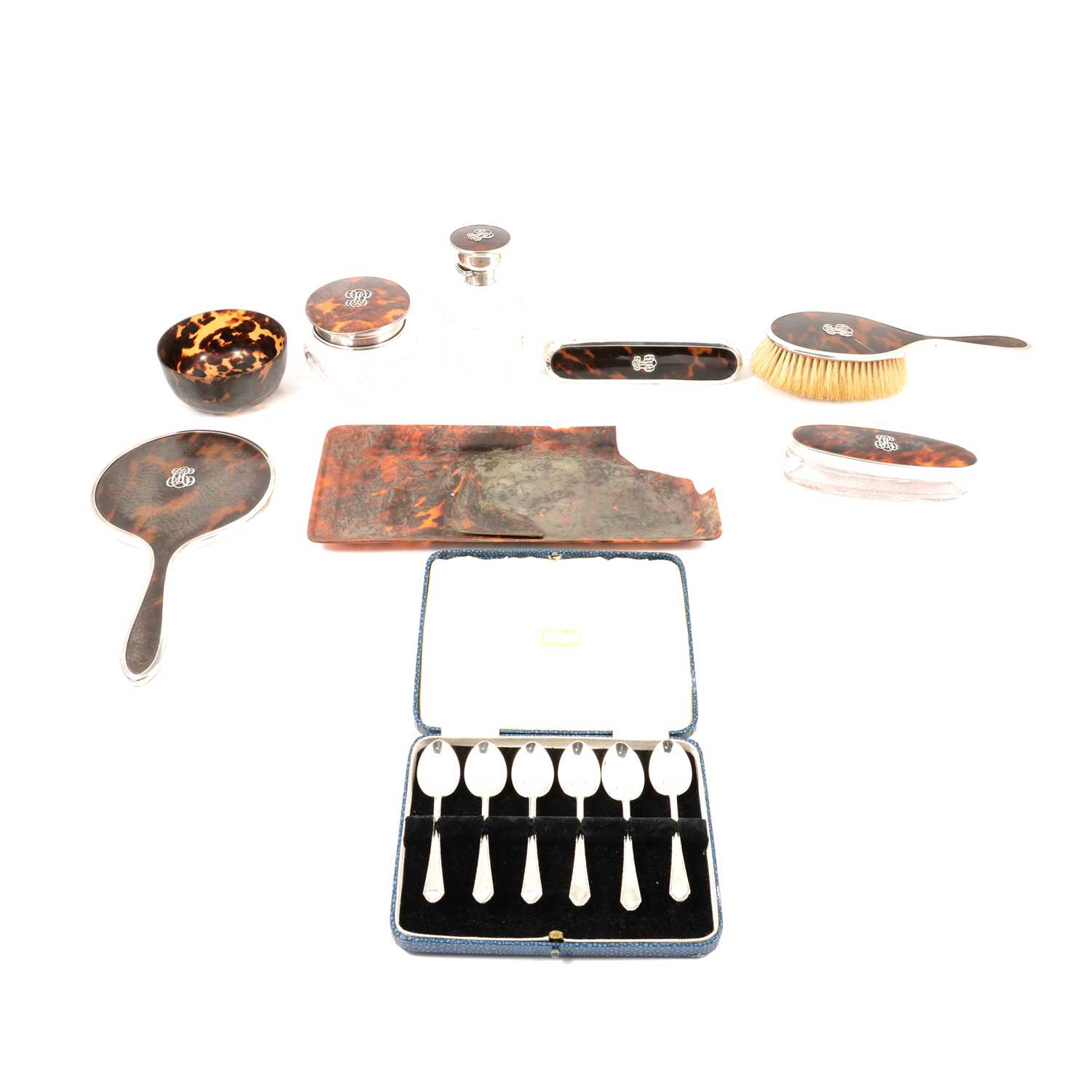 Tortoiseshell and silver-mounted dressing table set, Mappin & Webb Ltd ...