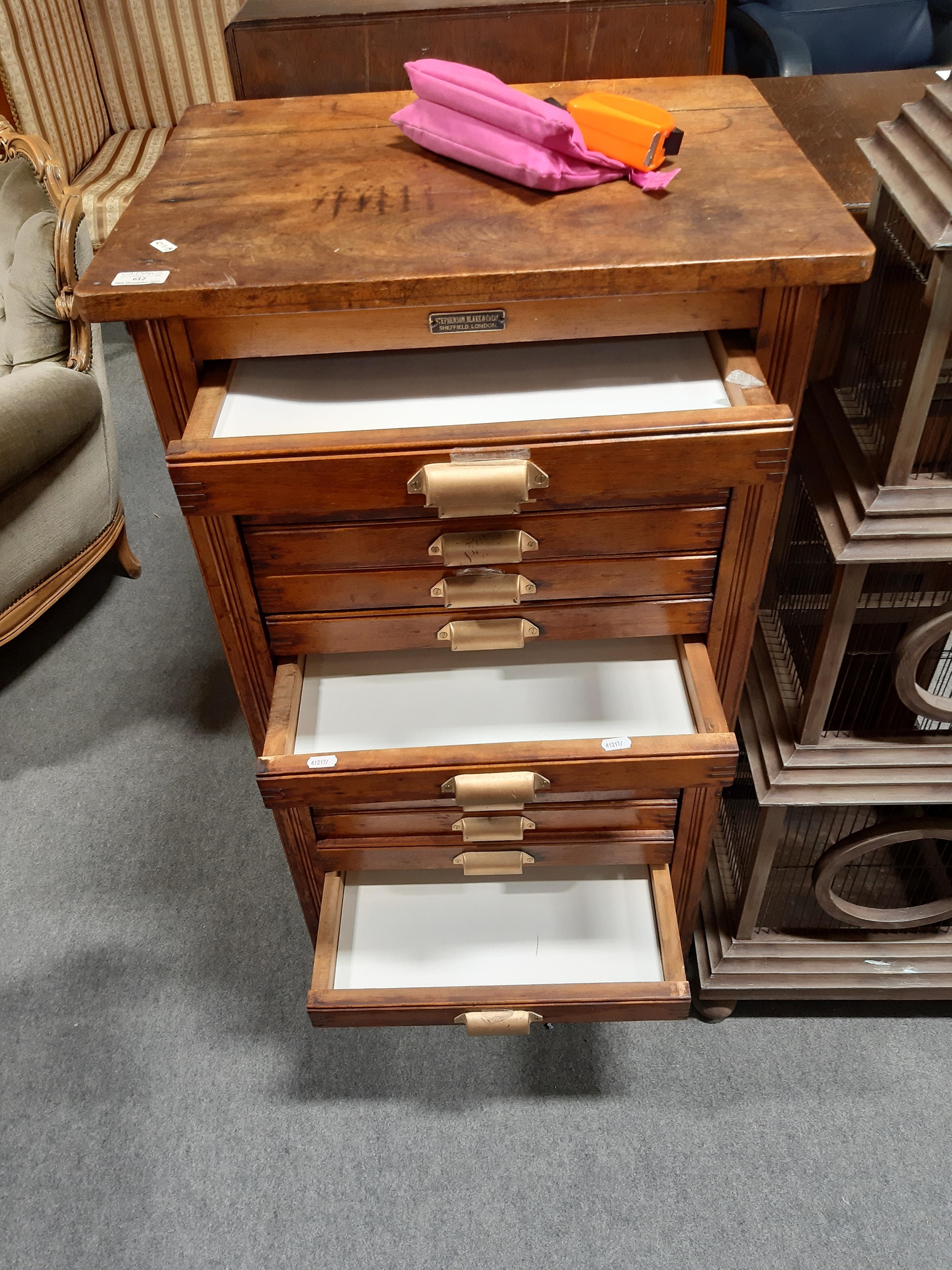 Lot 612 - Edwardian walnut filing/ collector's cabinet