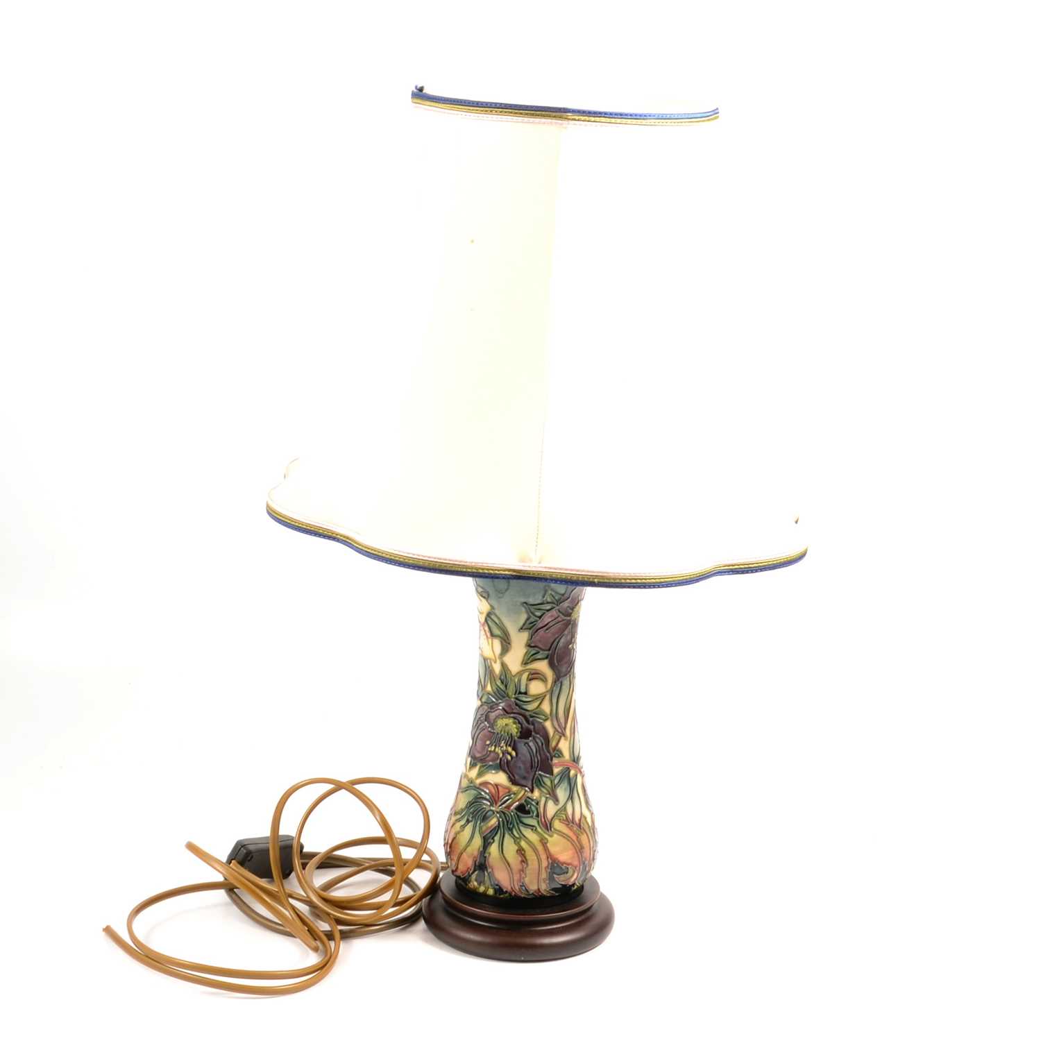 Lot 38 - Moorcroft Pottery lamp, Hellebore pattern by