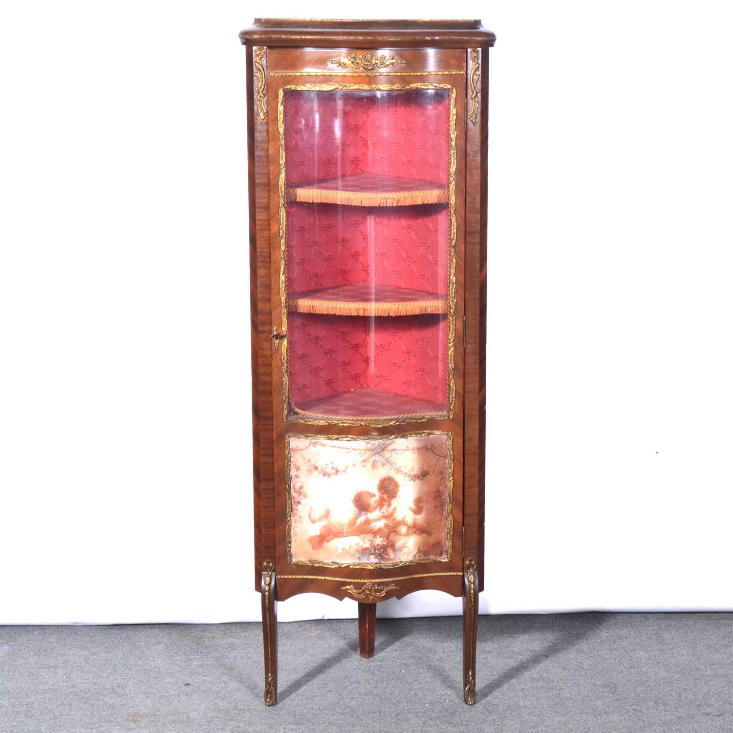 Lot 533 - French mahogany corner vitrine,