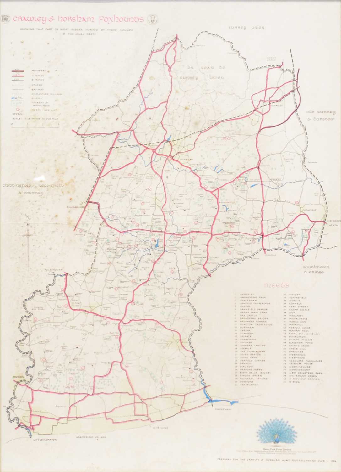 Lot 327 - Various hunting maps; and framed Player