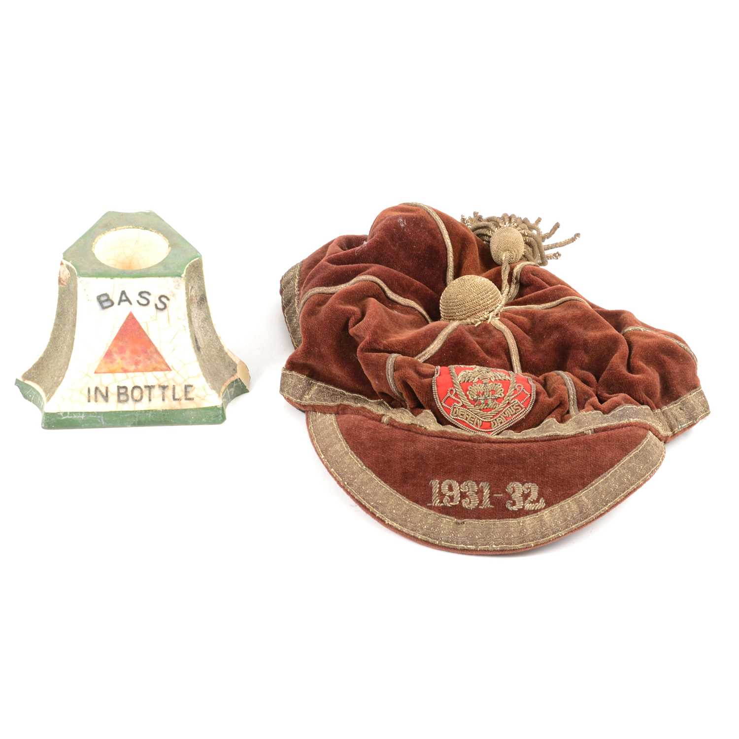 Lot 268 - 1931-32 velvet sporting cap, and a Bass Beer