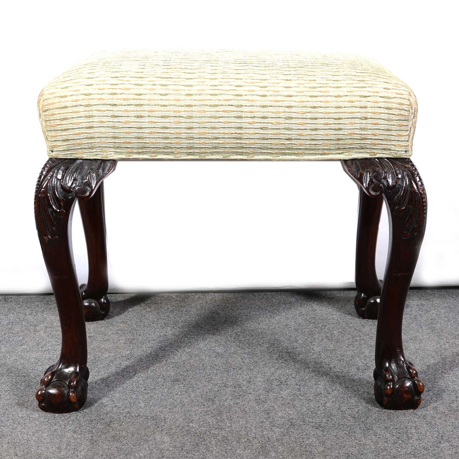 Lot 525 - George III style mahogany stool, upholstered